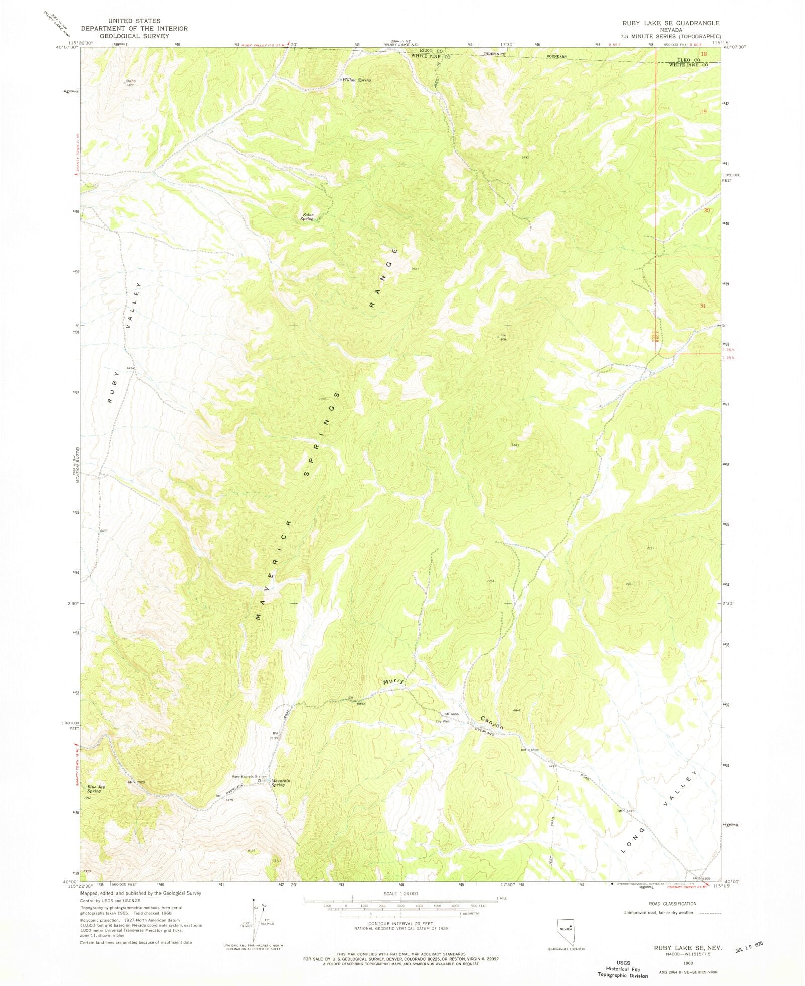 Classic USGS Ruby Lake SE Nevada 7.5'x7.5' Topo Map – MyTopo Map Store