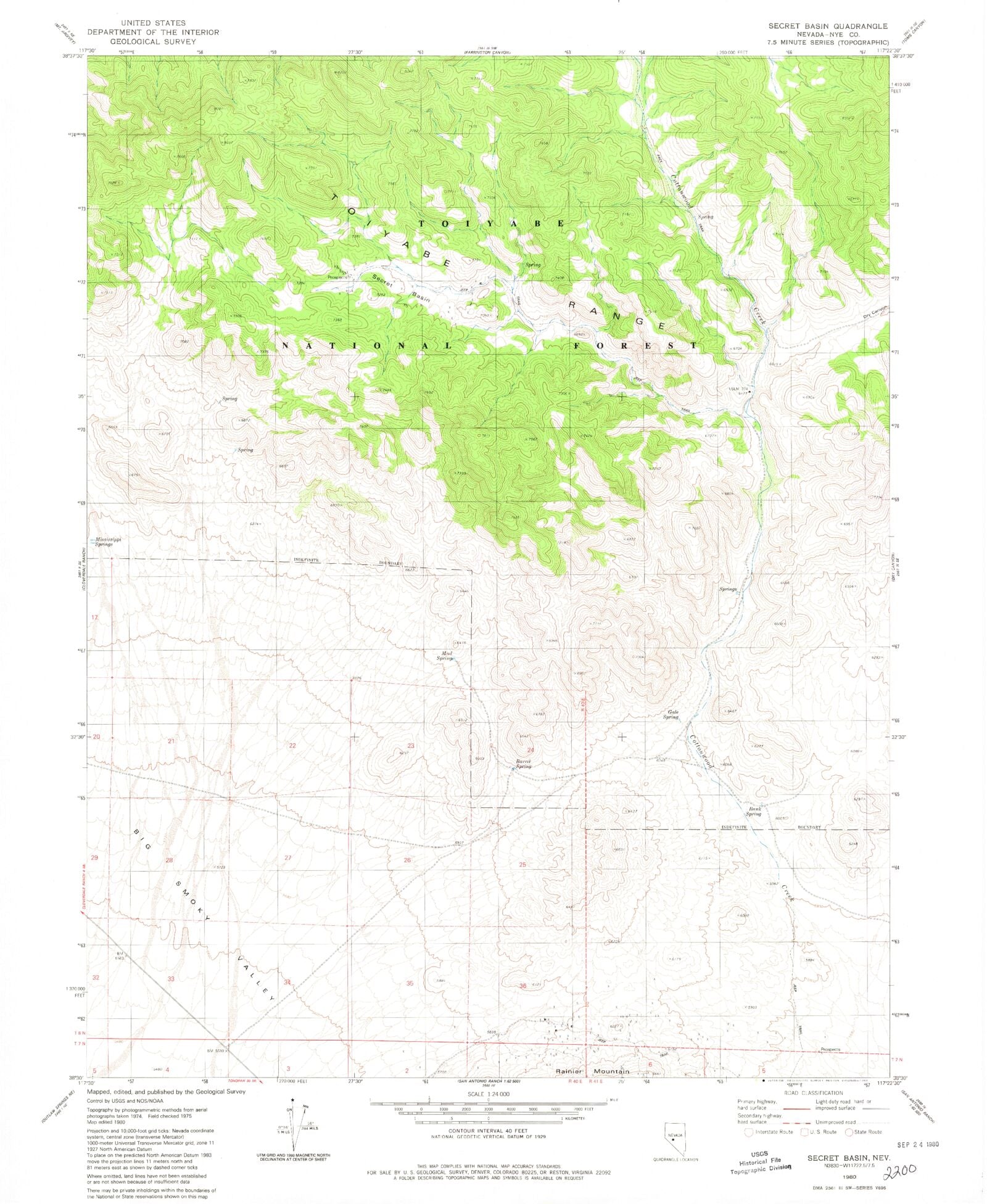 Classic USGS Secret Basin Nevada 7.5'x7.5' Topo Map – MyTopo Map Store
