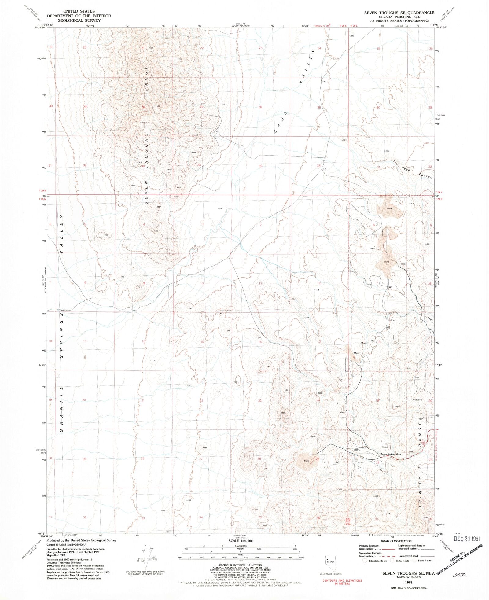 Classic USGS Seven Troughs SE Nevada 7.5'x7.5' Topo Map – MyTopo Map Store
