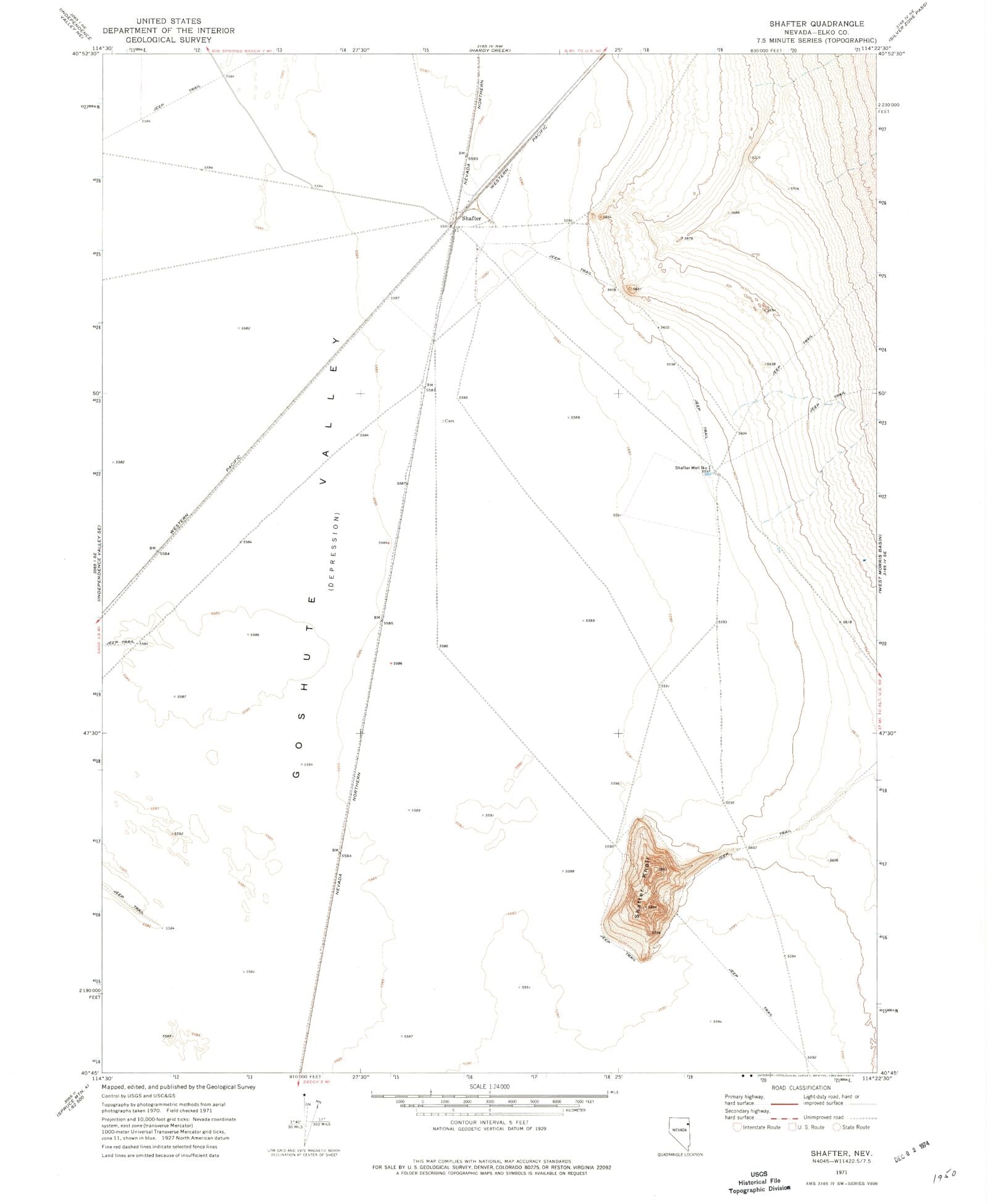 Classic USGS Shafter Nevada 7.5'x7.5' Topo Map – MyTopo Map Store