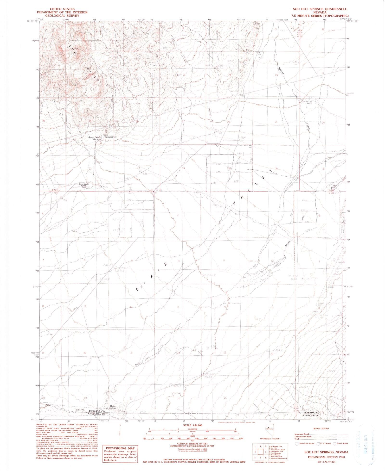 Classic USGS Sou Hot Springs Nevada 7.5'x7.5' Topo Map – MyTopo Map Store
