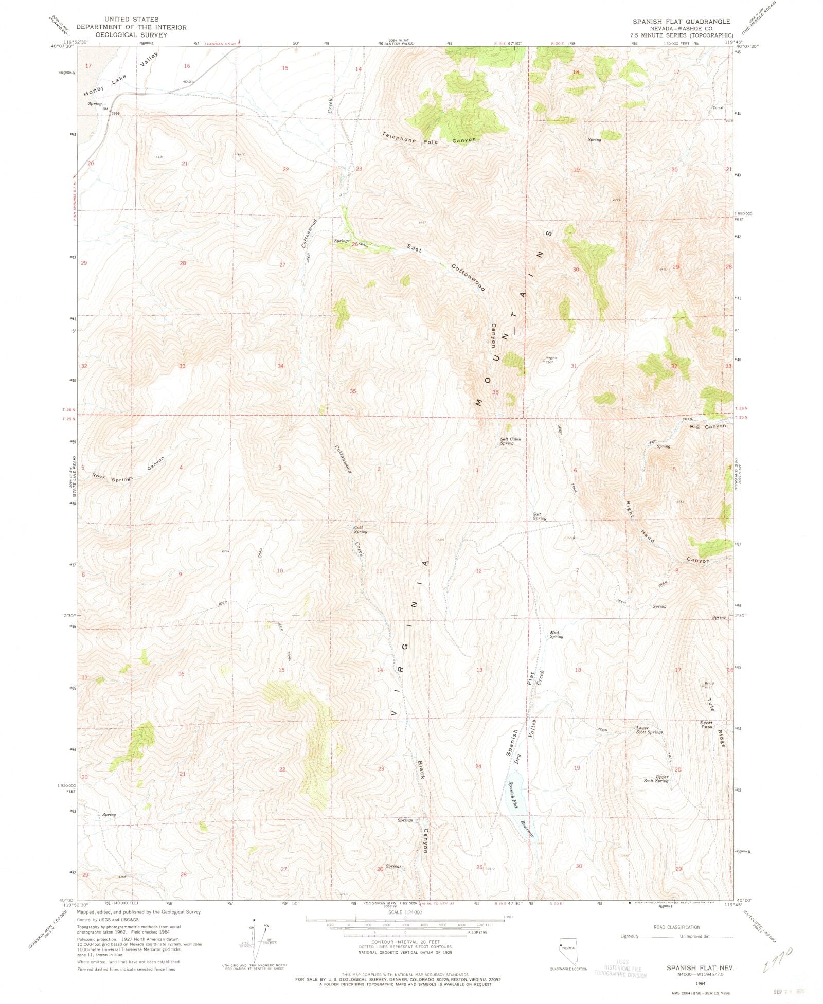 Classic USGS Spanish Flat Nevada 7.5'x7.5' Topo Map – MyTopo Map Store