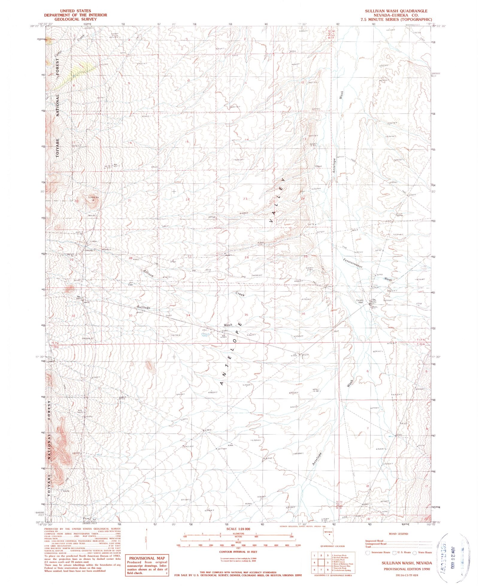 Classic USGS Sullivan Wash Nevada 7.5'x7.5' Topo Map – MyTopo Map Store