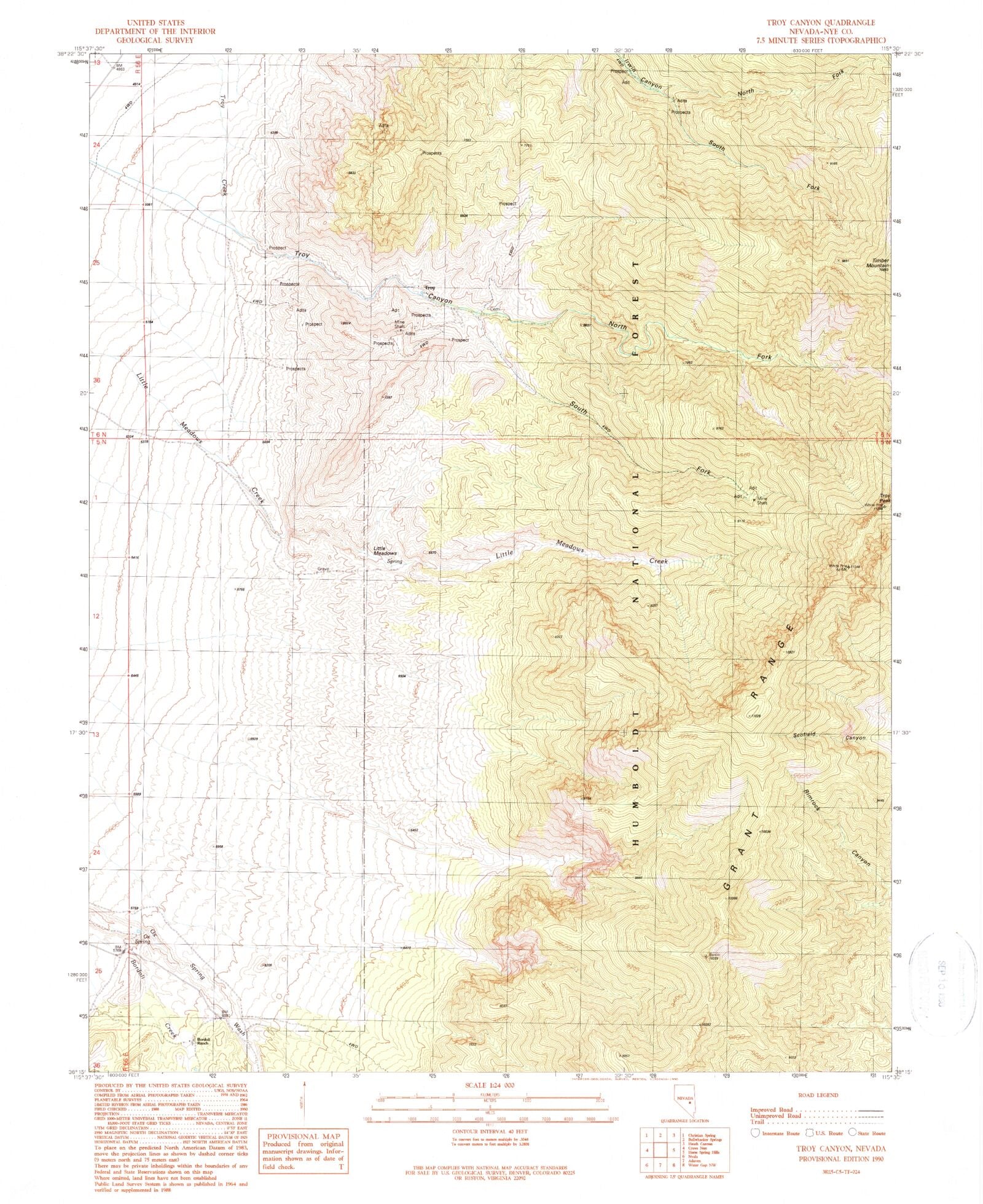 Classic USGS Troy Canyon Nevada 7.5'x7.5' Topo Map – MyTopo Map Store