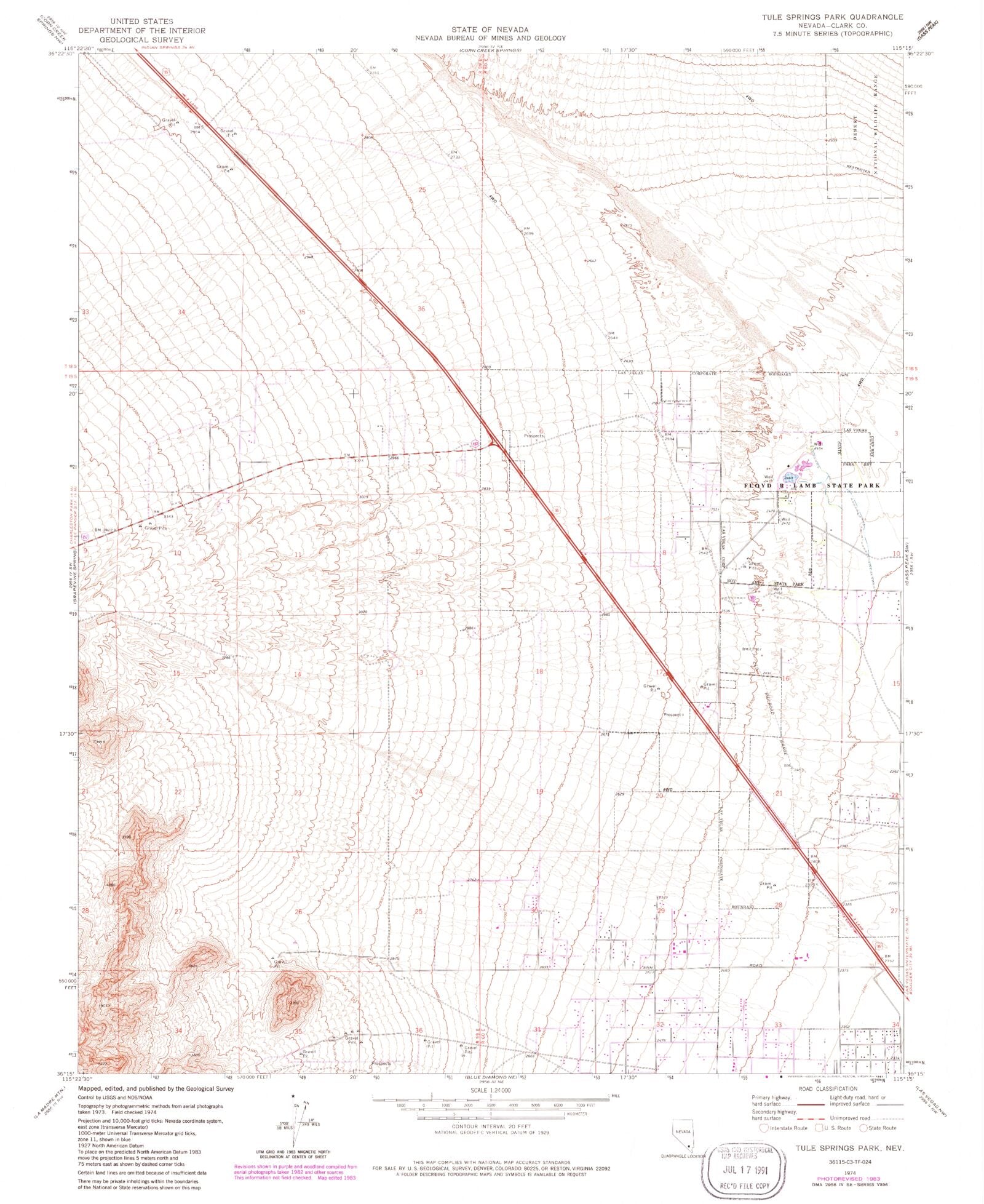 Classic USGS Tule Springs Lake Nevada 7.5'x7.5' Topo Map – MyTopo Map Store