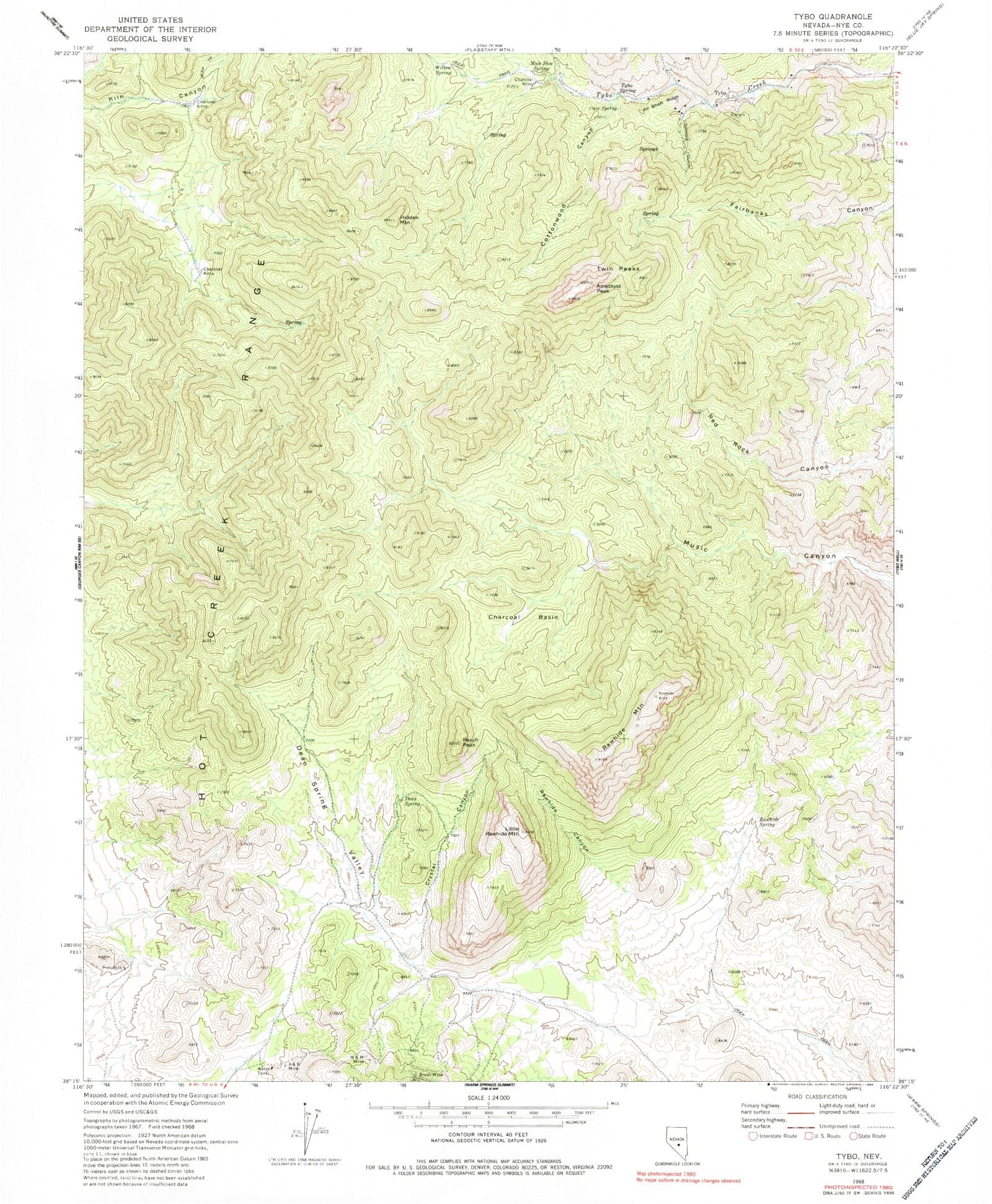 Classic USGS Tybo Nevada 7.5'x7.5' Topo Map – MyTopo Map Store