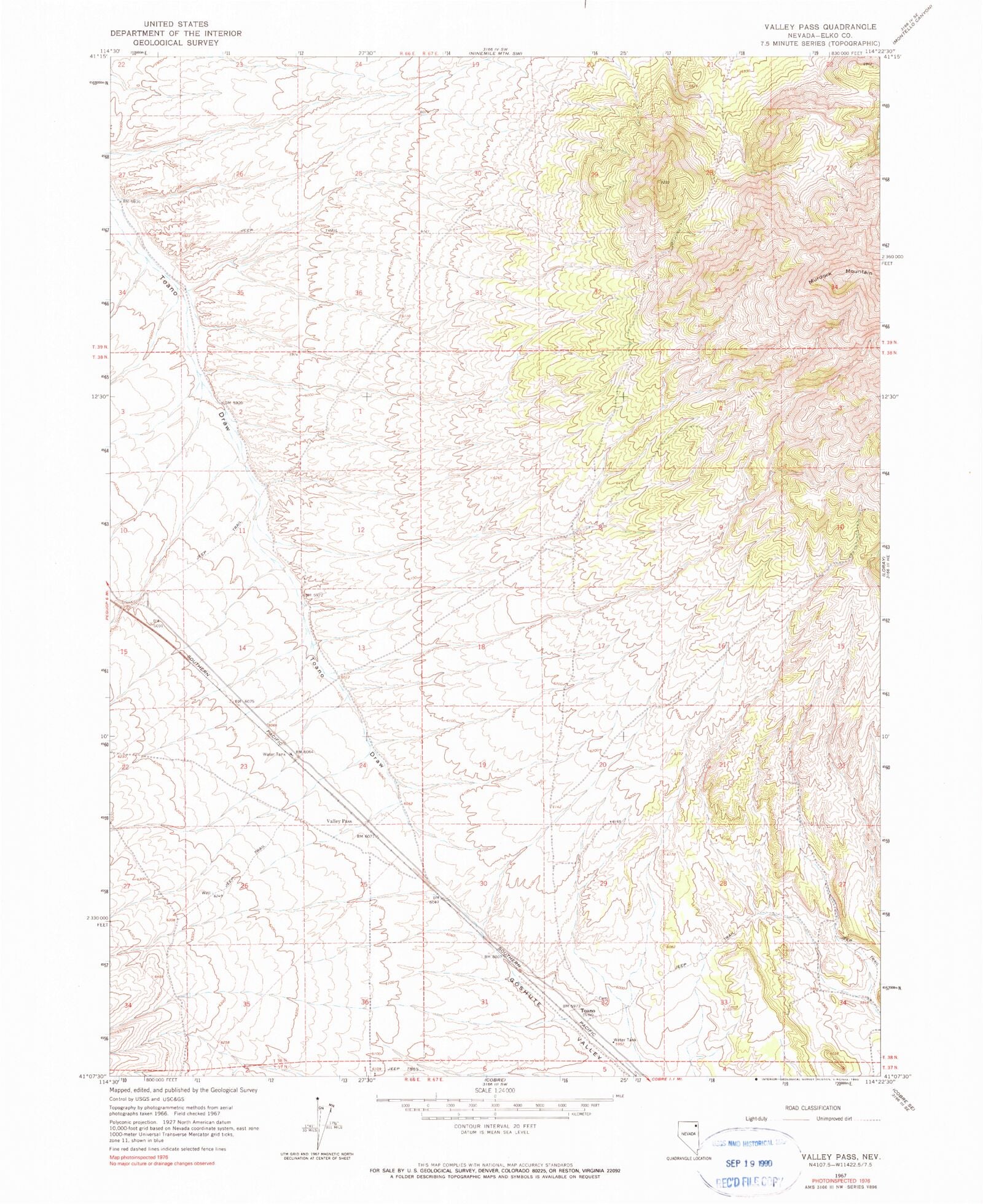 Classic USGS Valley Pass Nevada 7.5'x7.5' Topo Map – MyTopo Map Store