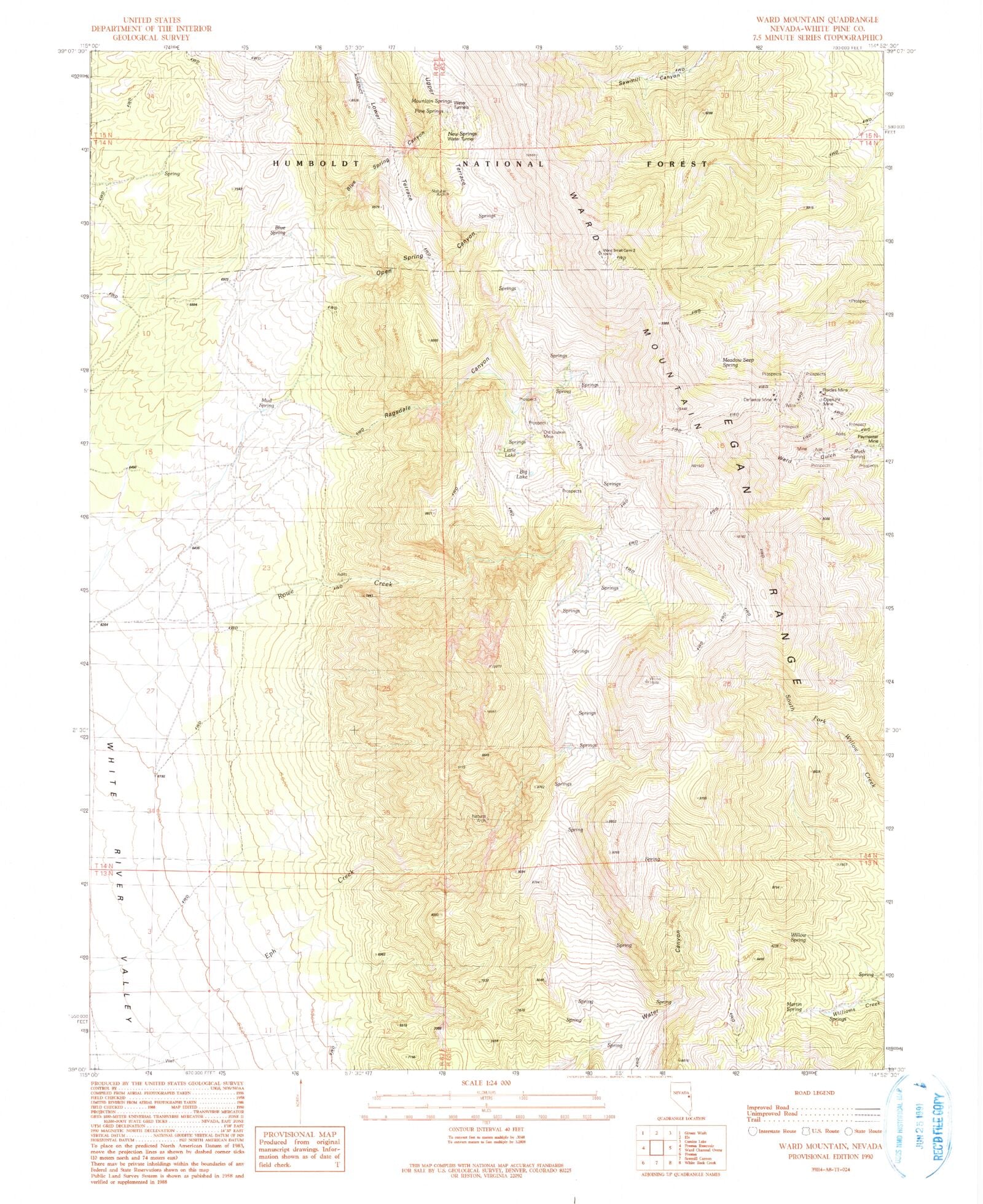 Classic USGS Ward Mountain Nevada 7.5'x7.5' Topo Map – MyTopo Map Store