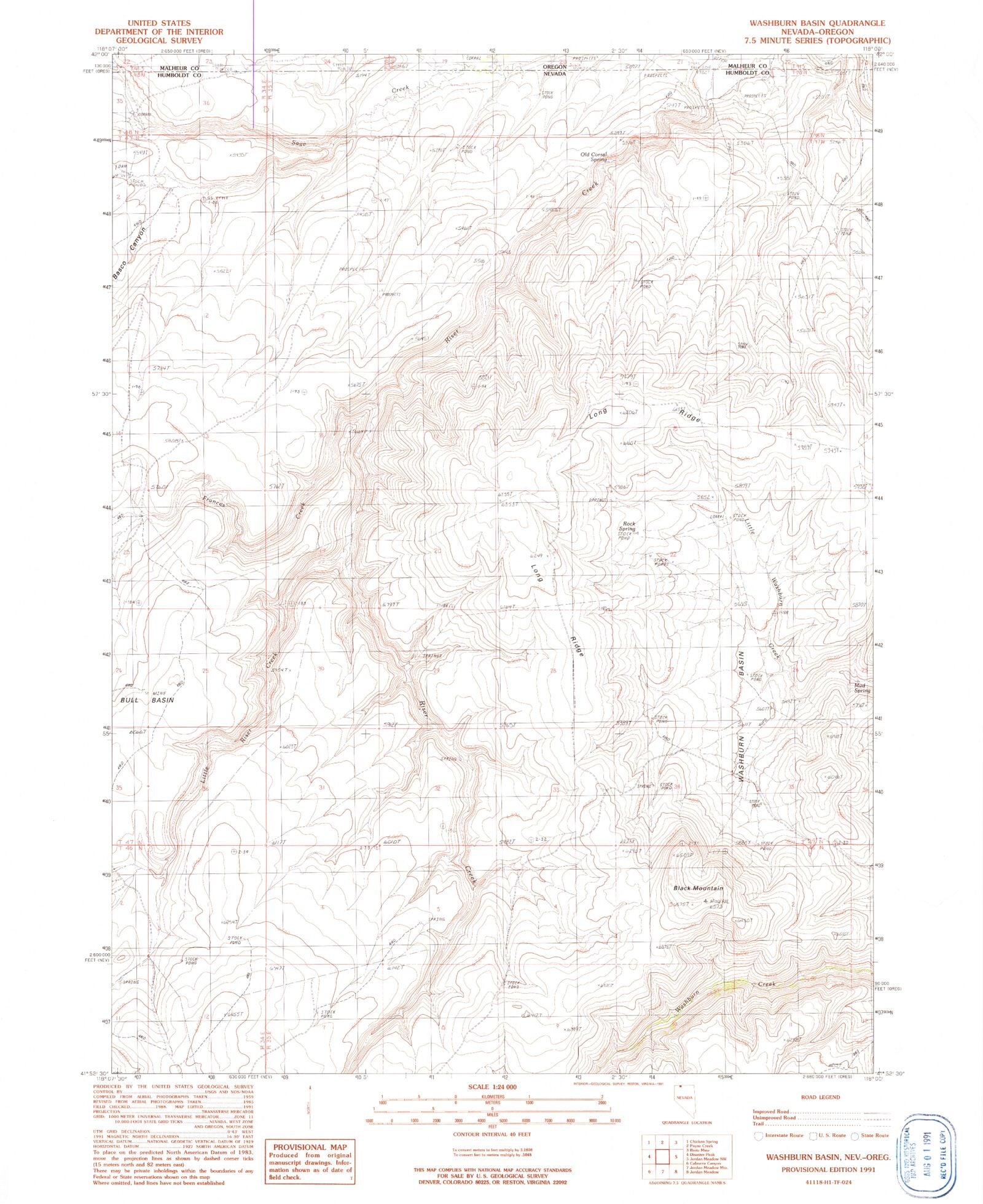 Classic USGS Washburn Basin Nevada 7.5'x7.5' Topo Map – MyTopo Map Store