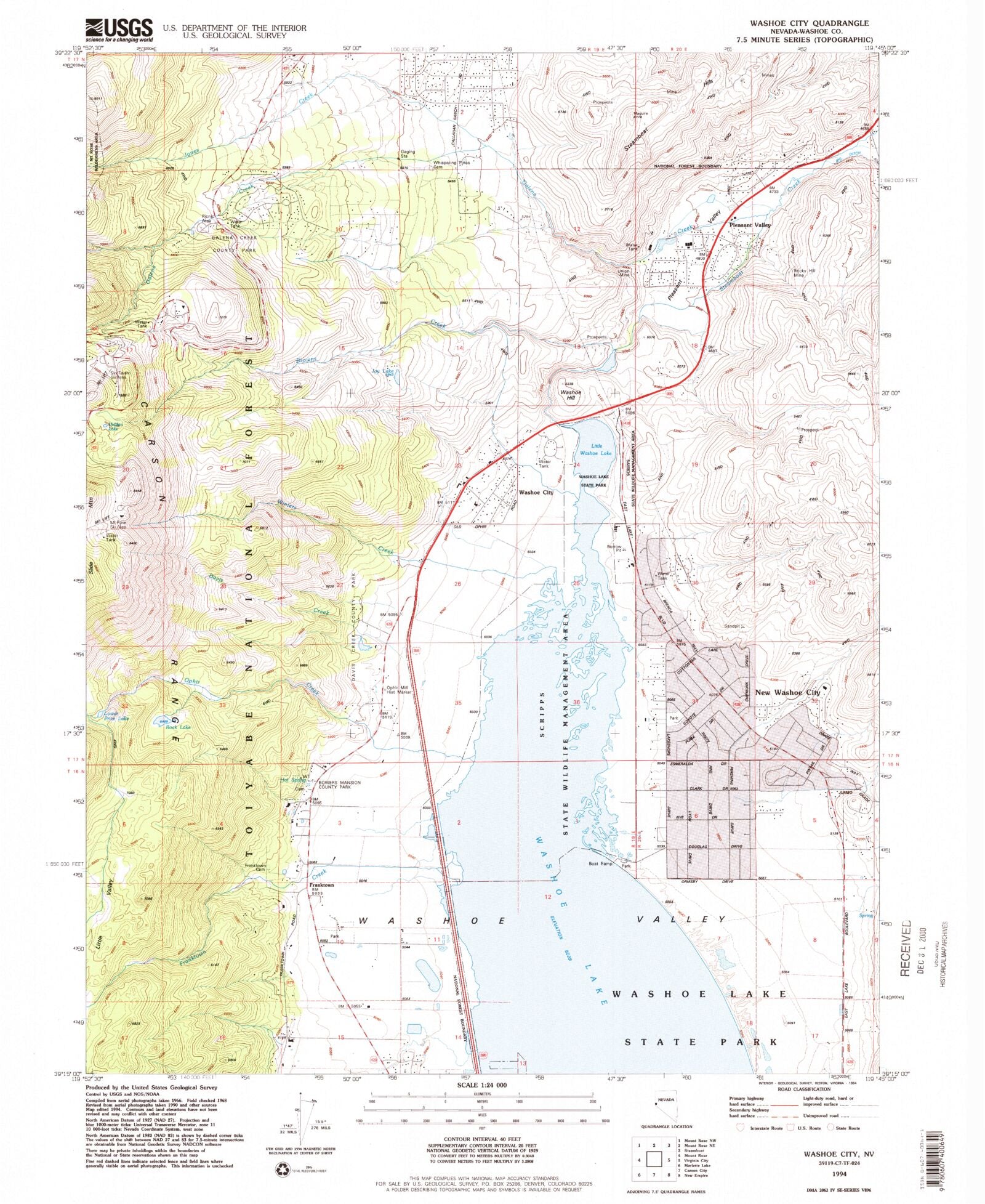Classic USGS Washoe City Nevada 7.5'x7.5' Topo Map – MyTopo Map Store