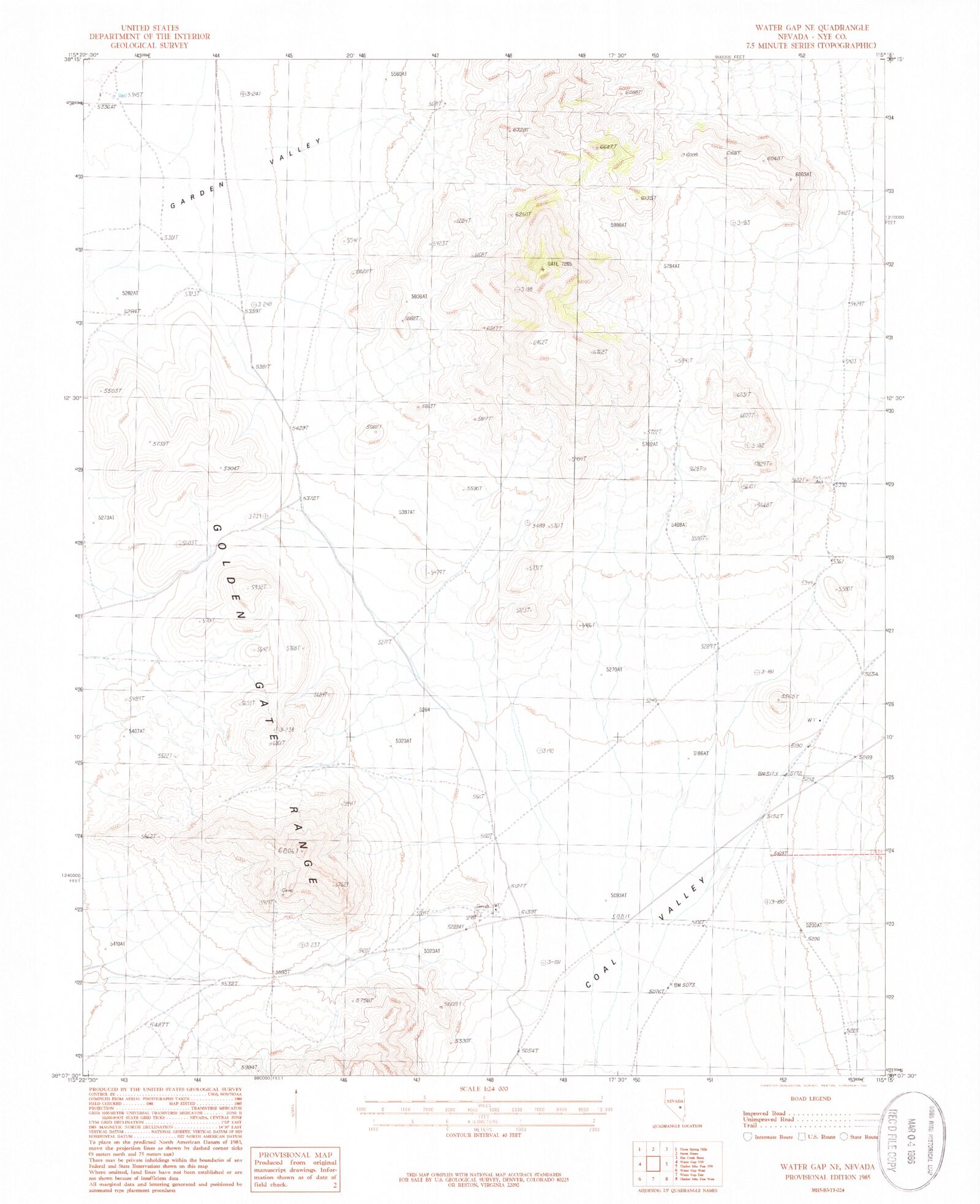 Classic USGS Water Gap NE Nevada 7.5'x7.5' Topo Map – MyTopo Map Store