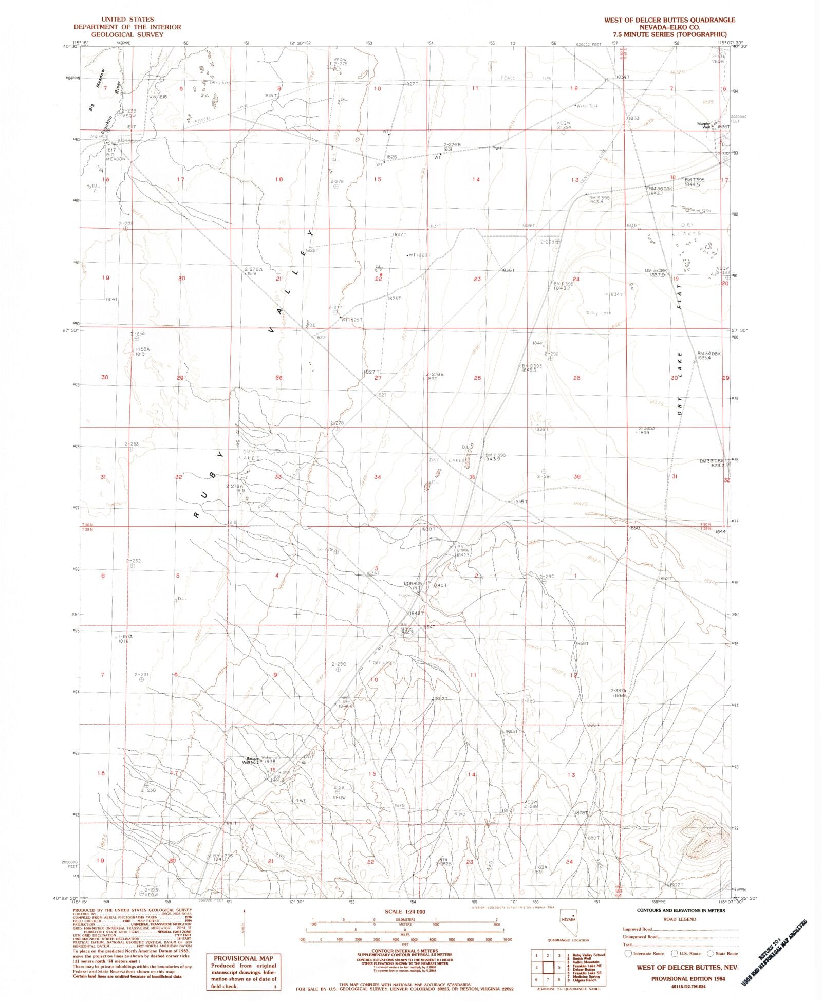 Classic USGS West of Delcer Buttes Nevada 7.5'x7.5' Topo Map – MyTopo ...