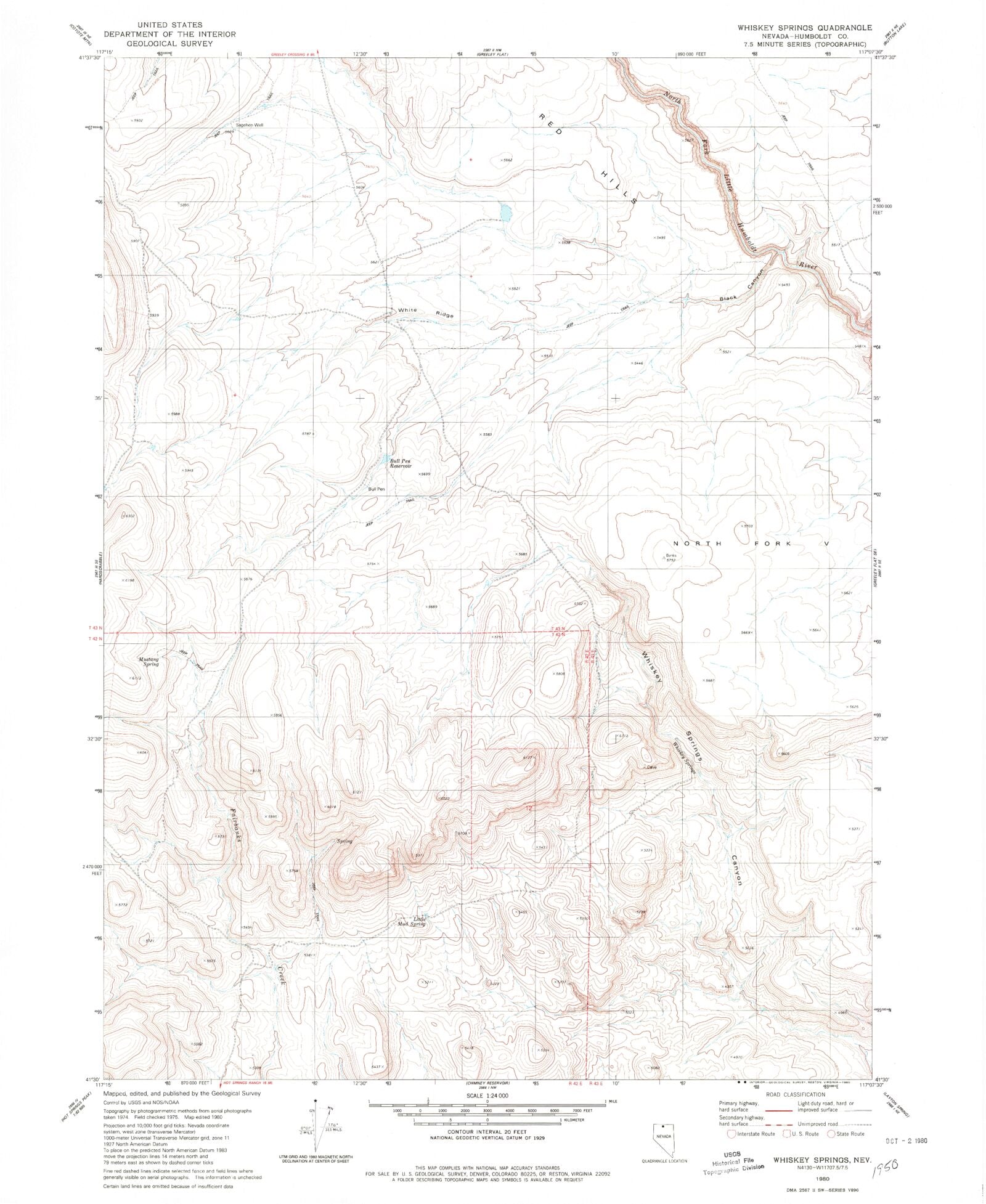 Classic USGS Whiskey Springs Nevada 7.5'x7.5' Topo Map – MyTopo Map Store