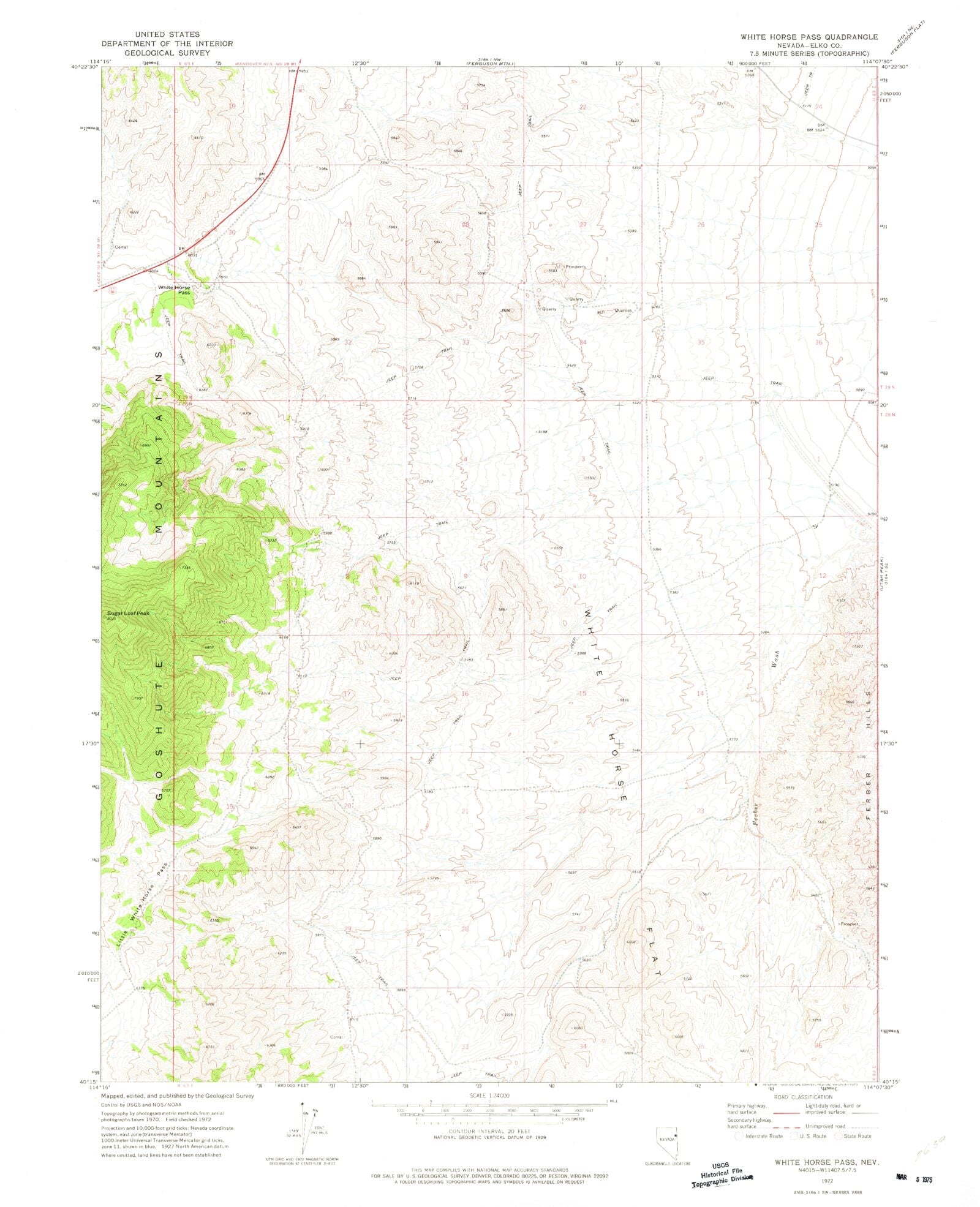 Classic USGS White Horse Pass Nevada 7.5'x7.5' Topo Map – MyTopo Map Store