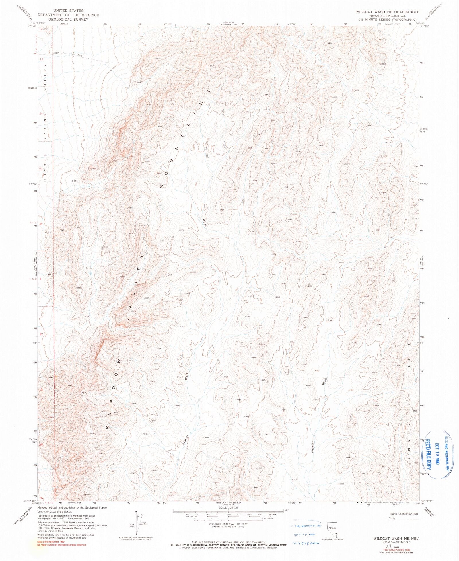 Classic USGS Wildcat Wash NE Nevada 7.5'x7.5' Topo Map – MyTopo Map Store