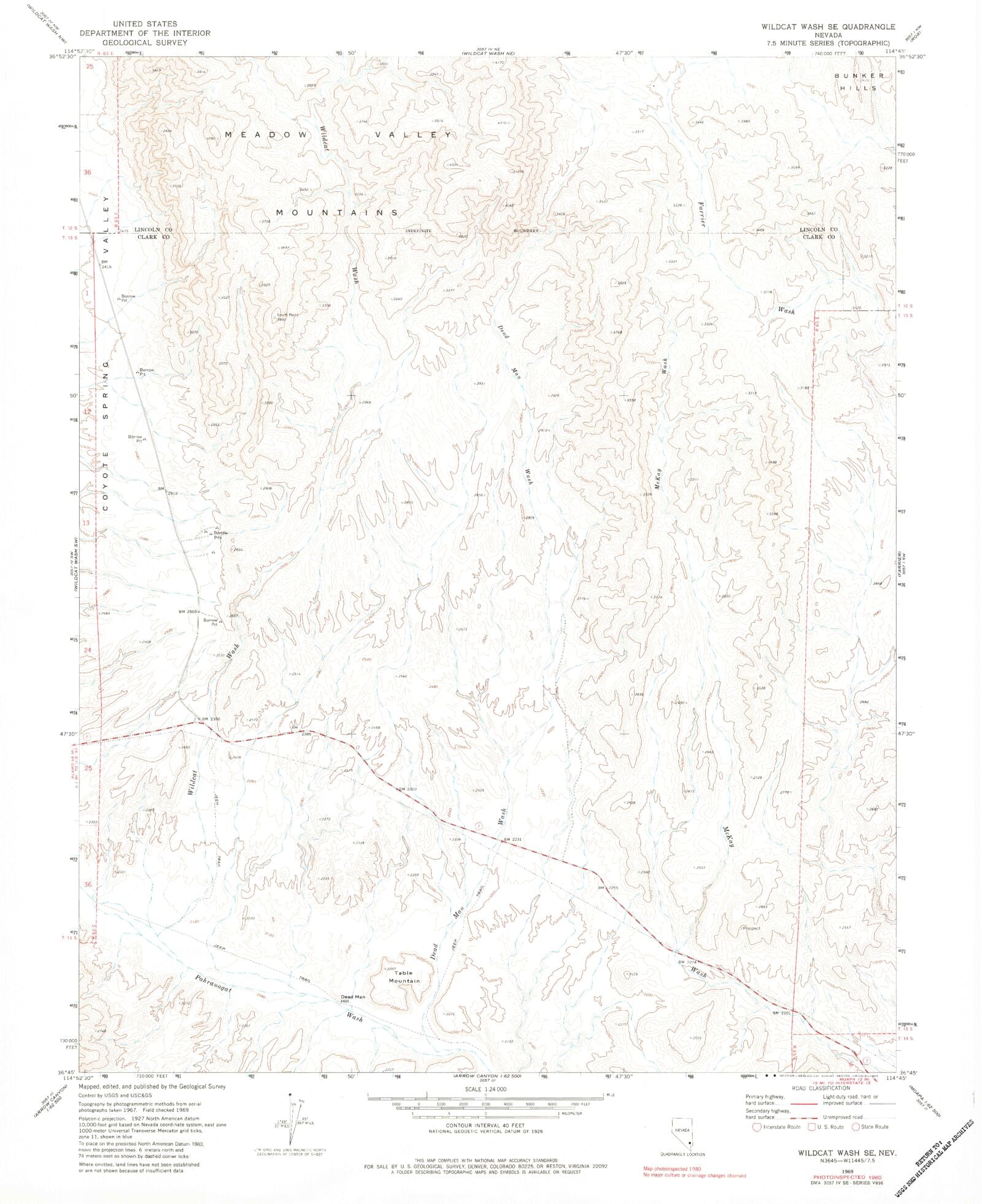 Classic USGS Wildcat Wash SE Nevada 7.5'x7.5' Topo Map – MyTopo Map Store