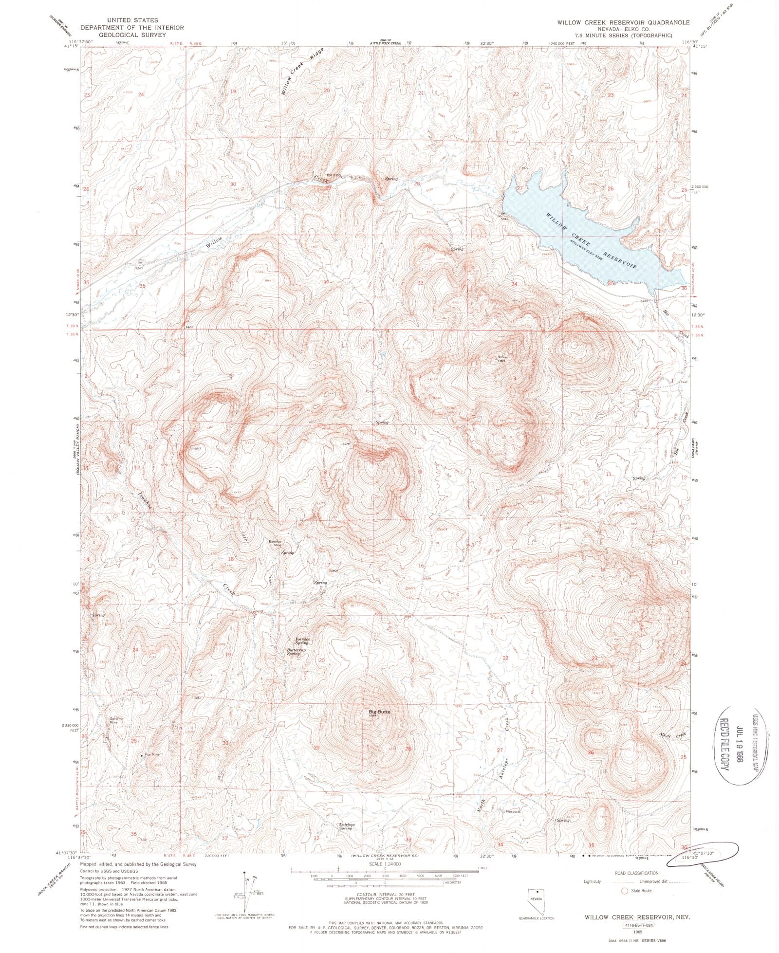 Classic USGS Willow Creek Reservoir Nevada 7.5'x7.5' Topo Map – MyTopo ...