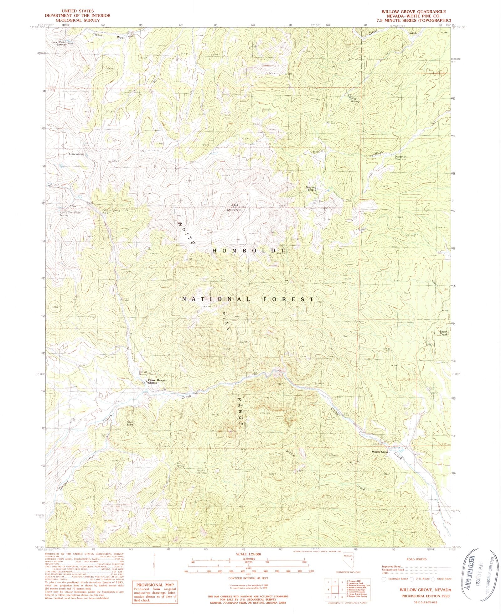 Classic USGS Willow Grove Nevada 7.5'x7.5' Topo Map – MyTopo Map Store