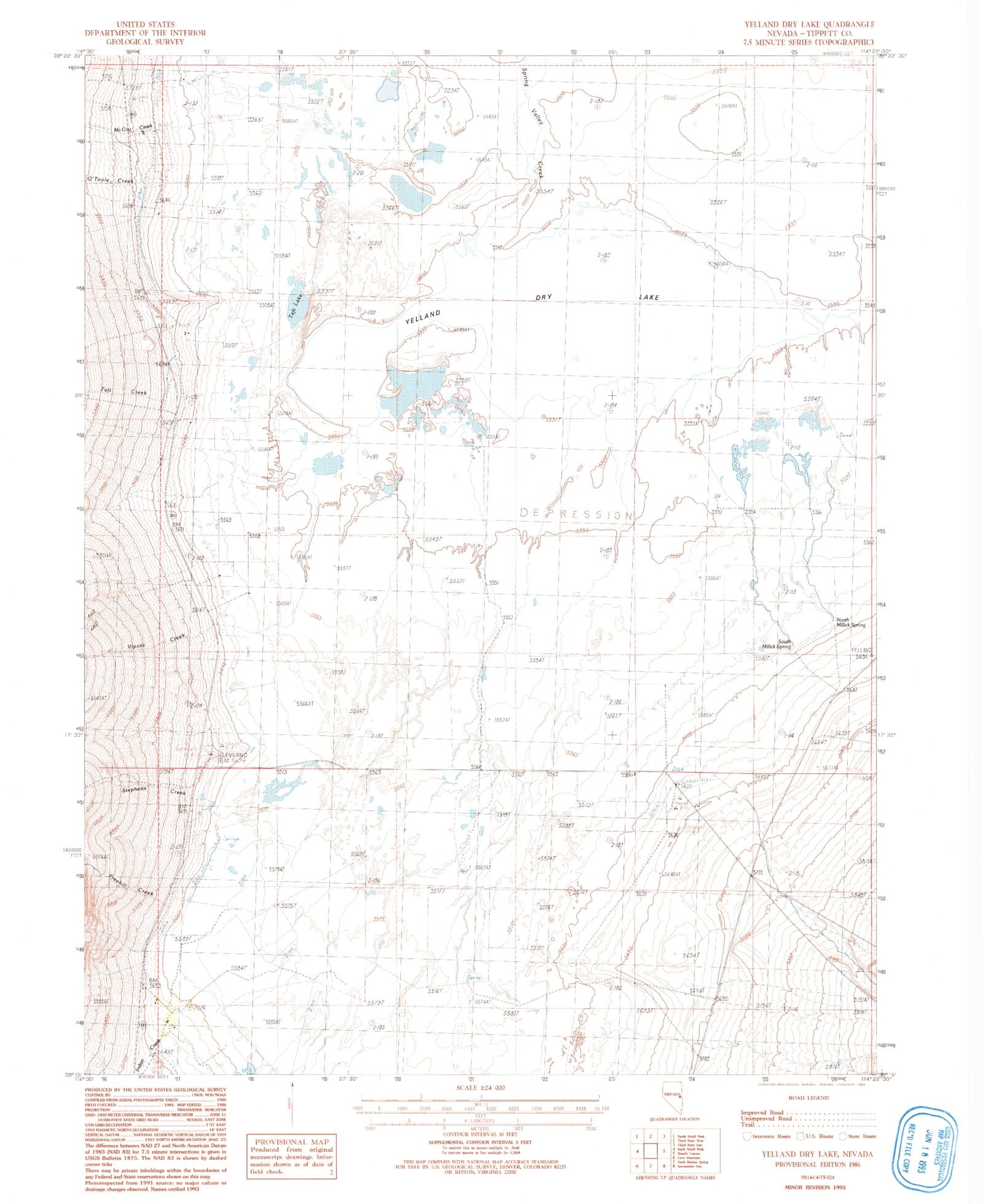 Classic USGS Yelland Dry Lake Nevada 7.5'x7.5' Topo Map – MyTopo Map Store