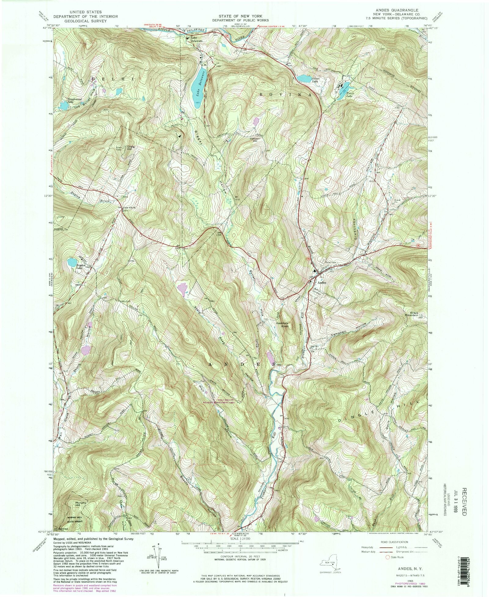 Classic USGS Andes New York 7.5'x7.5' Topo Map – MyTopo Map Store