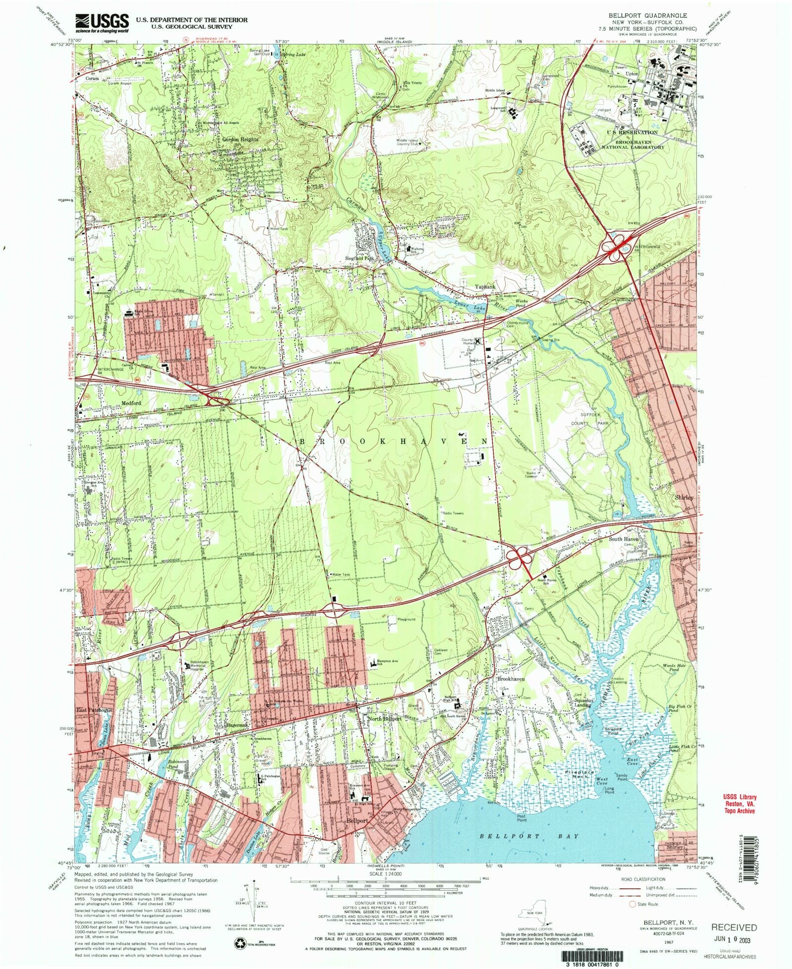 Classic USGS Bellport New York 7.5'x7.5' Topo Map – MyTopo Map Store