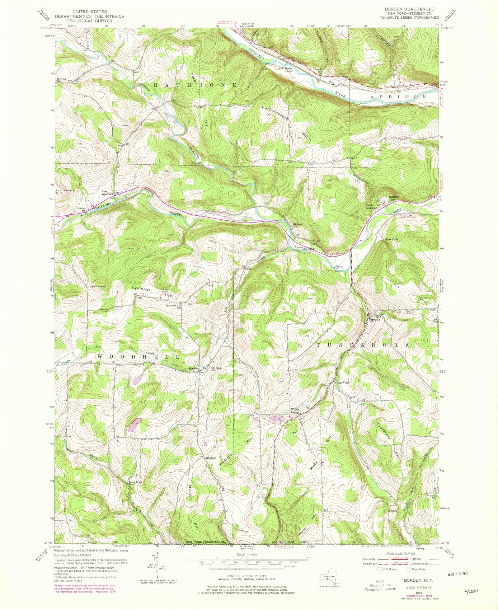 Classic USGS Borden New York 7.5'x7.5' Topo Map – MyTopo Map Store