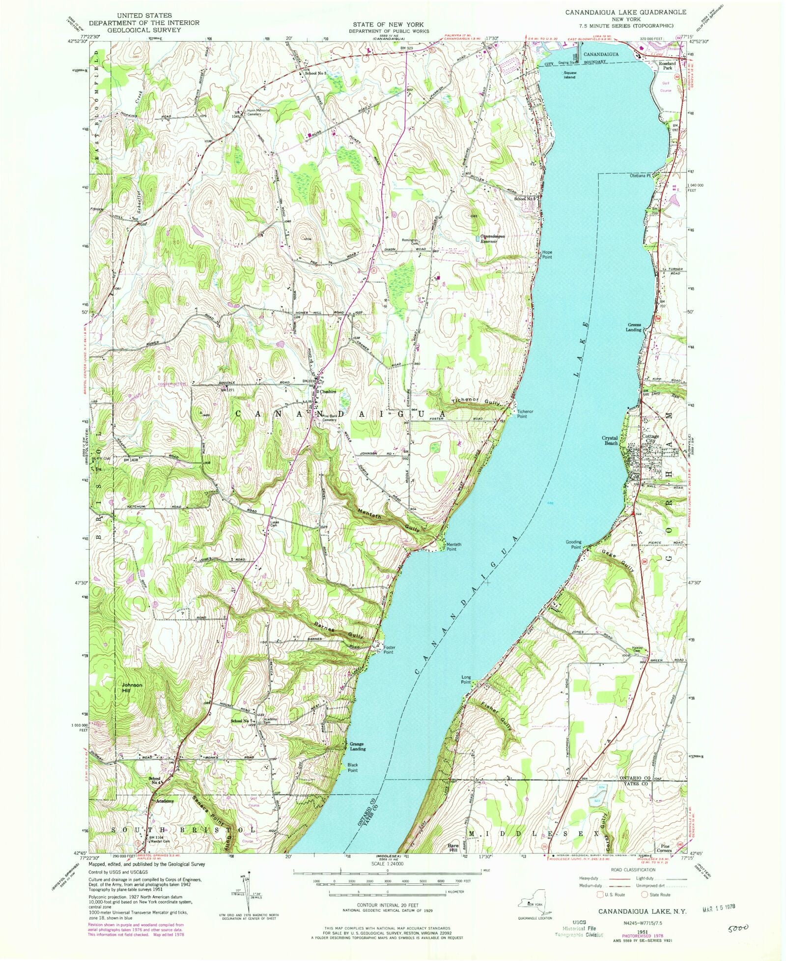 Classic USGS Canandaigua Lake New York 7.5'x7.5' Topo Map – MyTopo Map ...