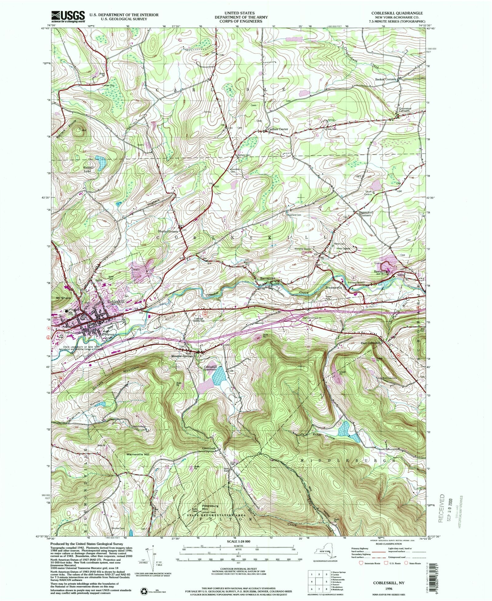Classic USGS Cobleskill New York 7.5'x7.5' Topo Map – MyTopo Map Store