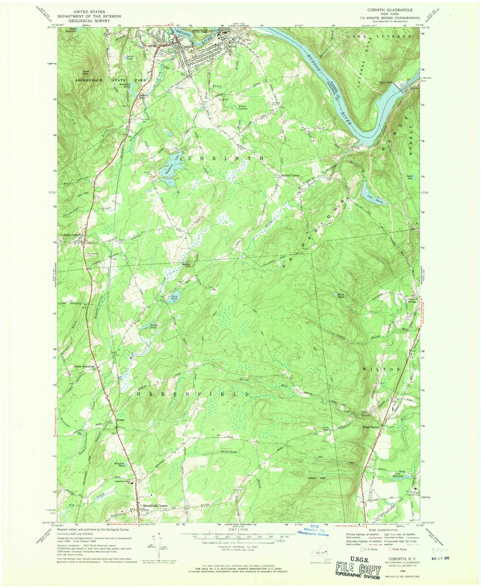 Classic USGS Corinth New York 7.5'x7.5' Topo Map – MyTopo Map Store