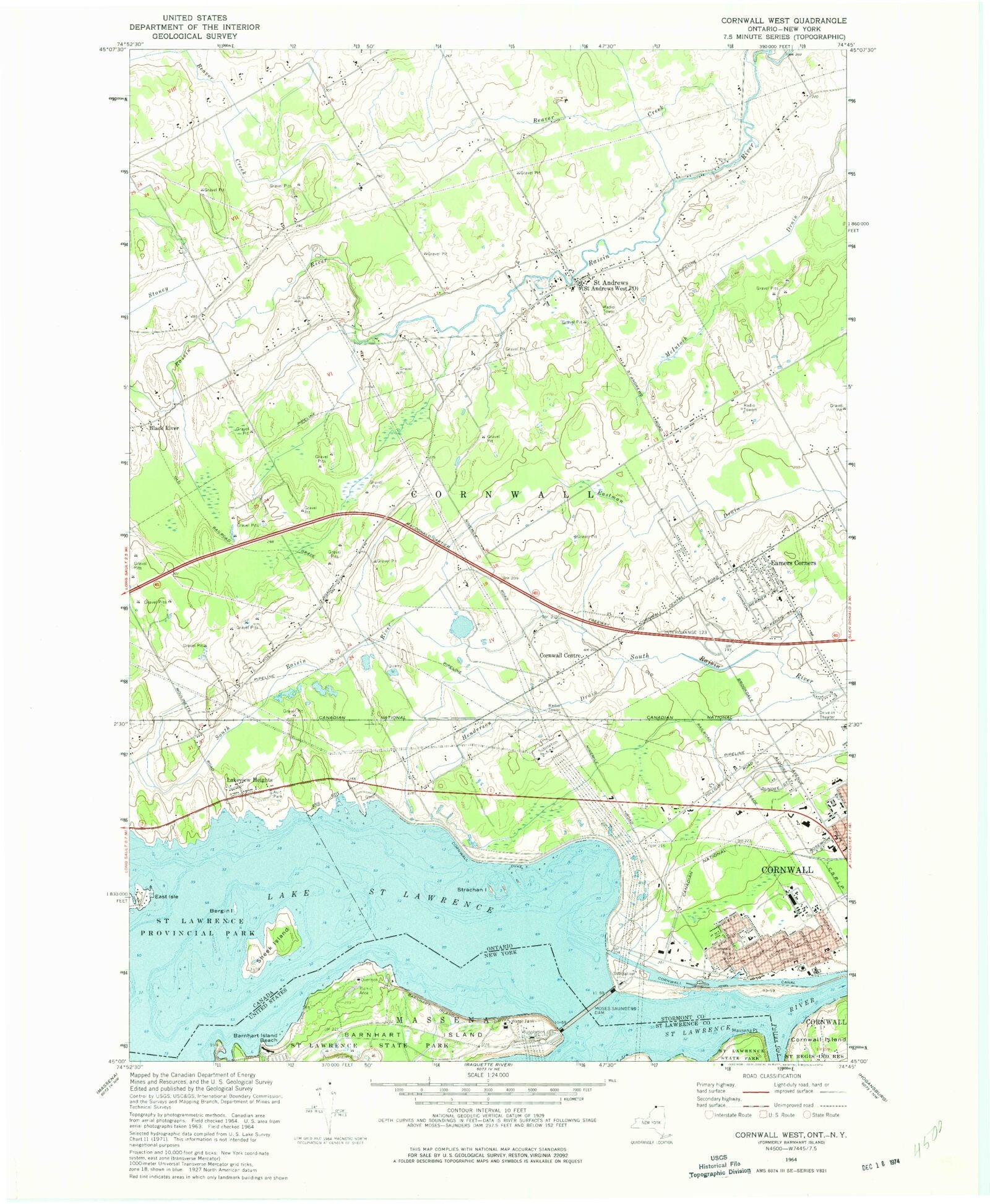 Classic USGS Cornwall West Ontario 7.5'x7.5' Topo Map – MyTopo Map Store