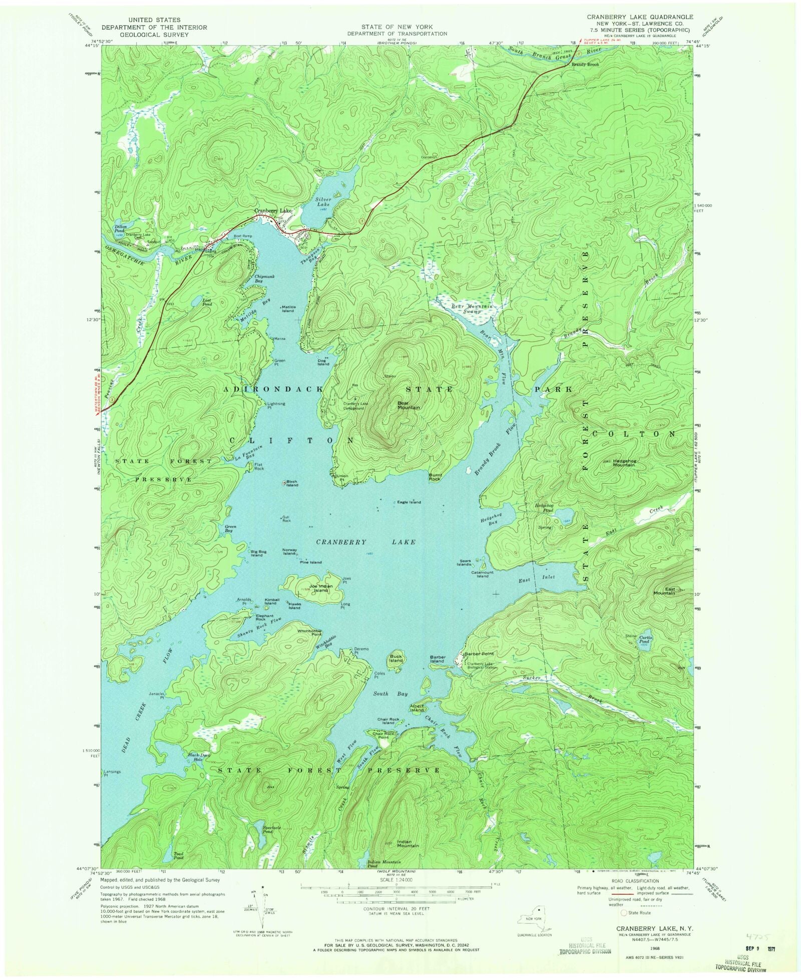 USGS Classic Cranberry Lake New York 7.5'x7.5' Topo Map – MyTopo Map Store