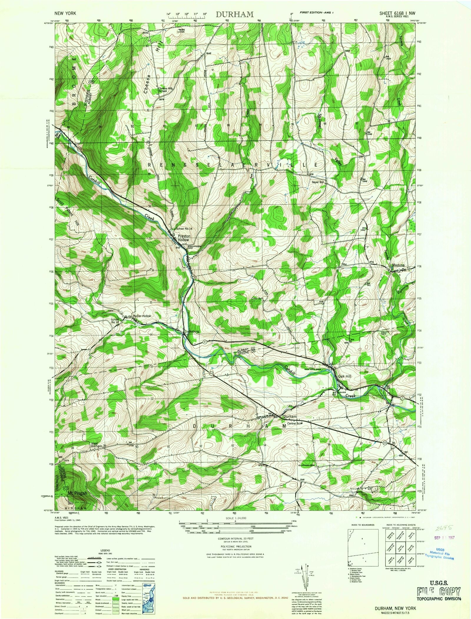 Classic USGS Durham New York 7.5'x7.5' Topo Map – MyTopo Map Store