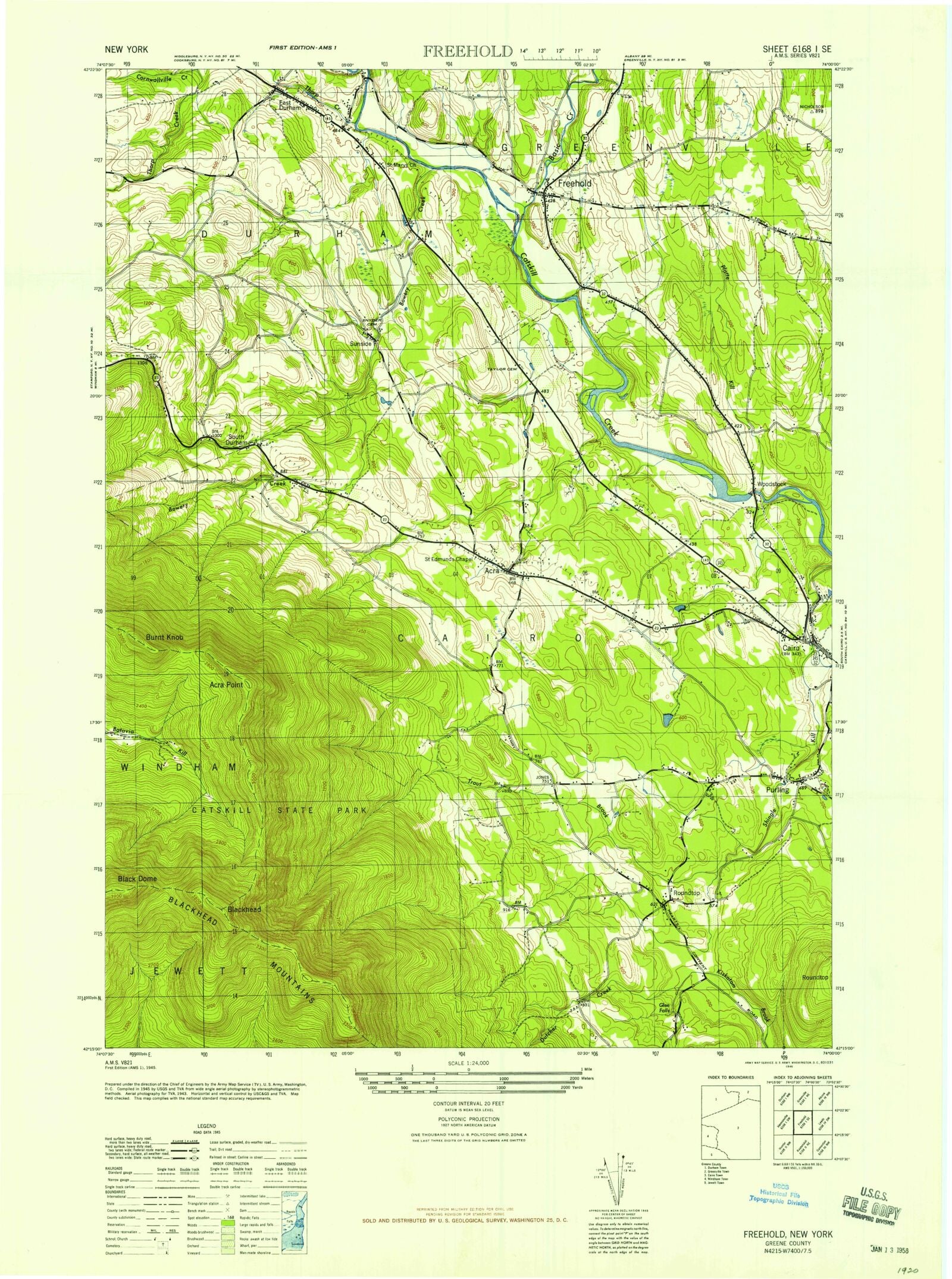 Classic USGS Freehold New York 7.5'x7.5' Topo Map – MyTopo Map Store