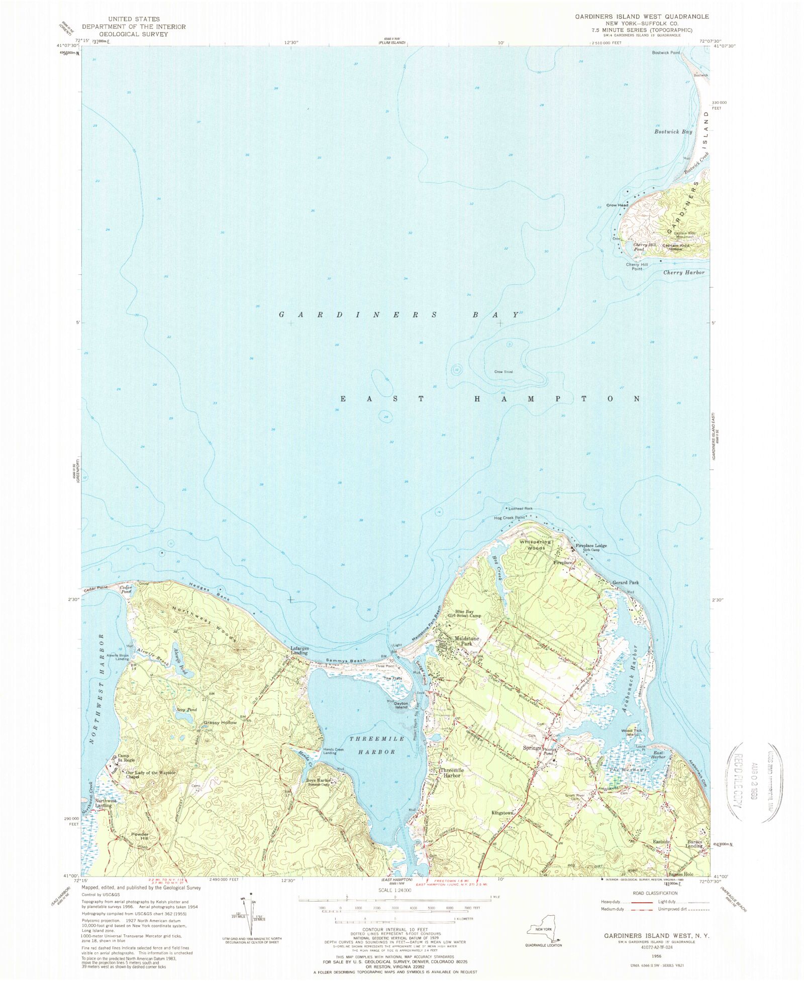 Classic USGS Gardiners Island West New York 7.5'x7.5' Topo Map – MyTopo ...