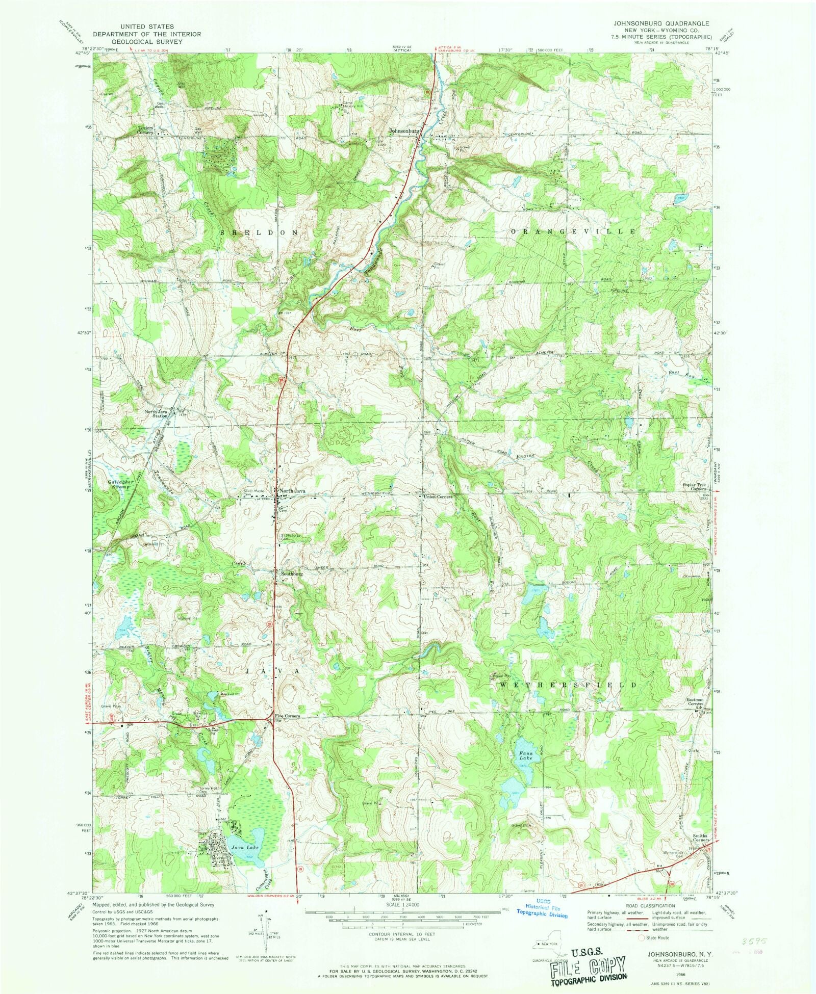 Classic USGS Johnsonburg New York 7.5'x7.5' Topo Map – MyTopo Map Store