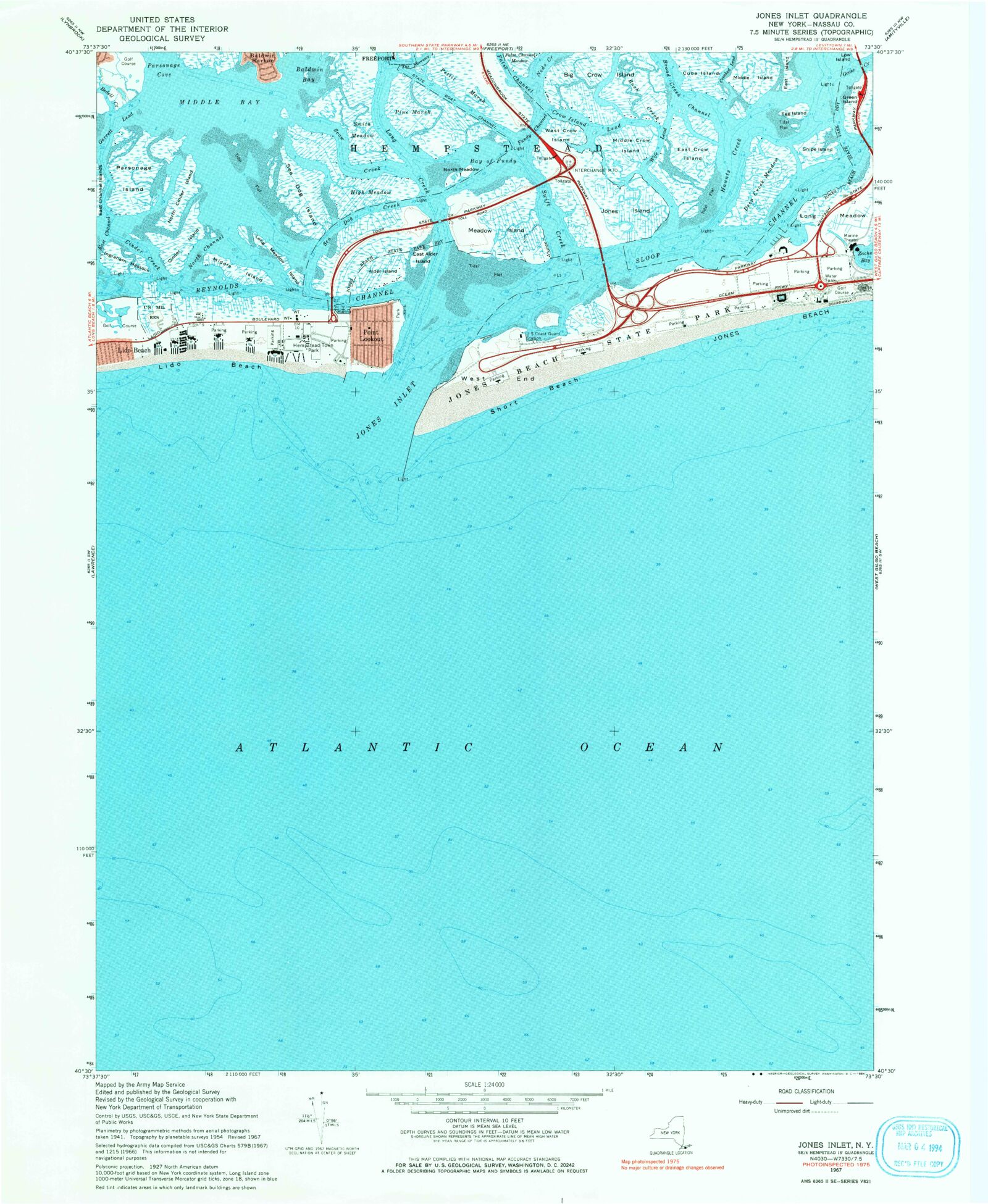 Classic USGS Jones Inlet New York 7.5'x7.5' Topo Map – MyTopo Map Store