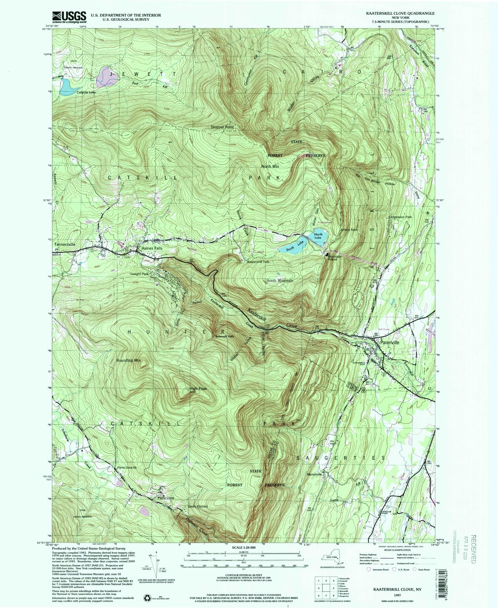 Classic USGS Kaaterskill Clove New York 7.5'x7.5' Topo Map – MyTopo Map ...