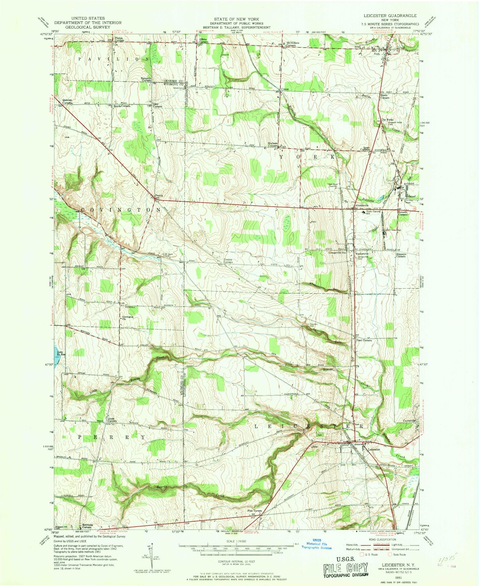 Classic USGS Leicester New York 7.5'x7.5' Topo Map – MyTopo Map Store