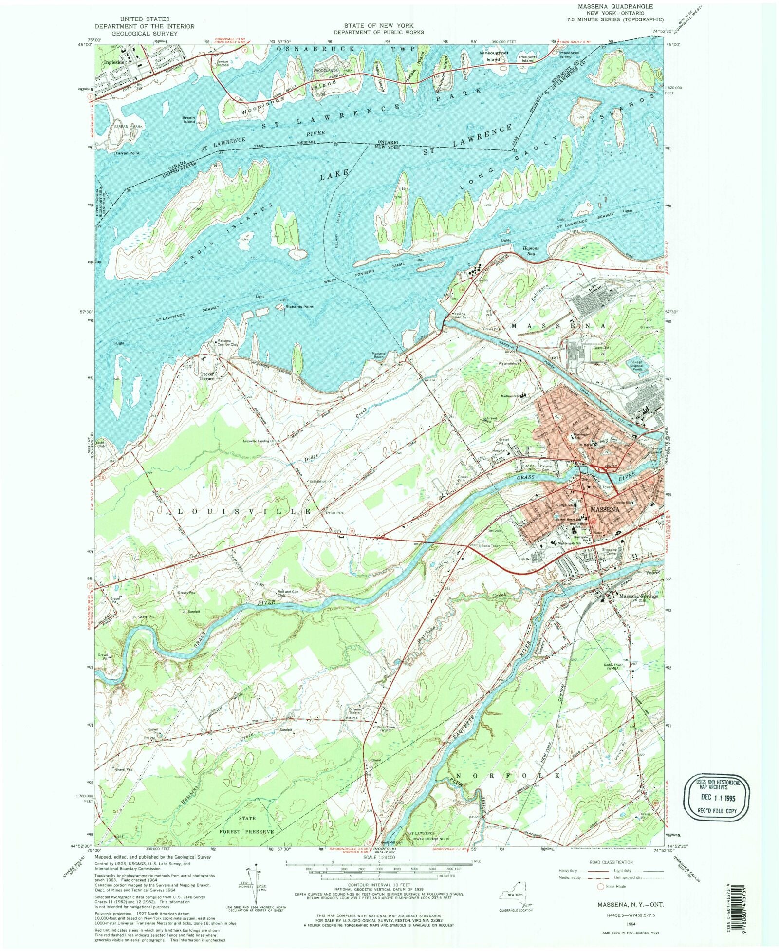 Classic USGS Massena New York 7.5'x7.5' Topo Map – MyTopo Map Store