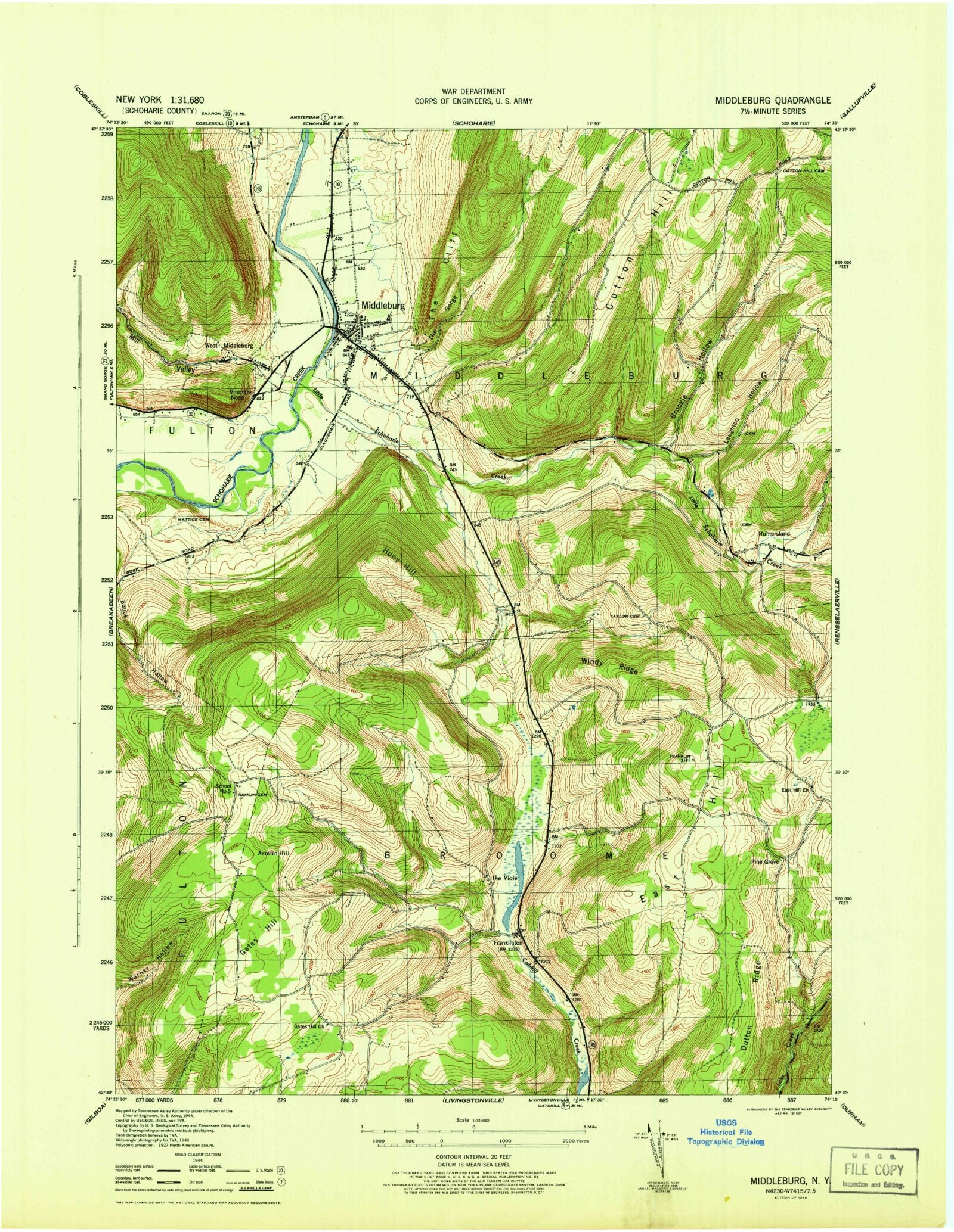 Classic USGS Middleburgh New York 7.5'x7.5' Topo Map – MyTopo Map Store