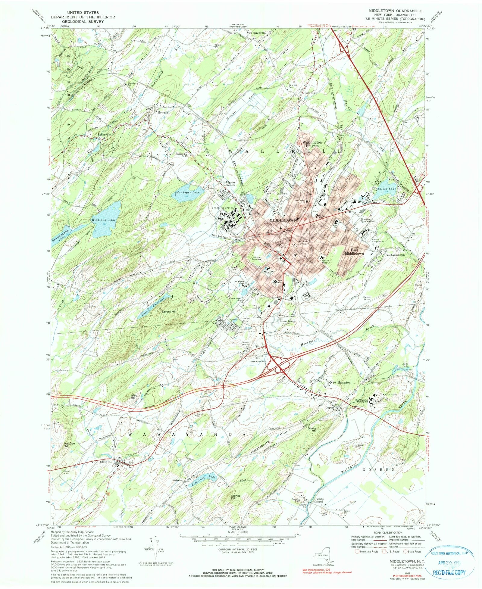 Classic USGS Middletown New York 7.5'x7.5' Topo Map – MyTopo Map Store
