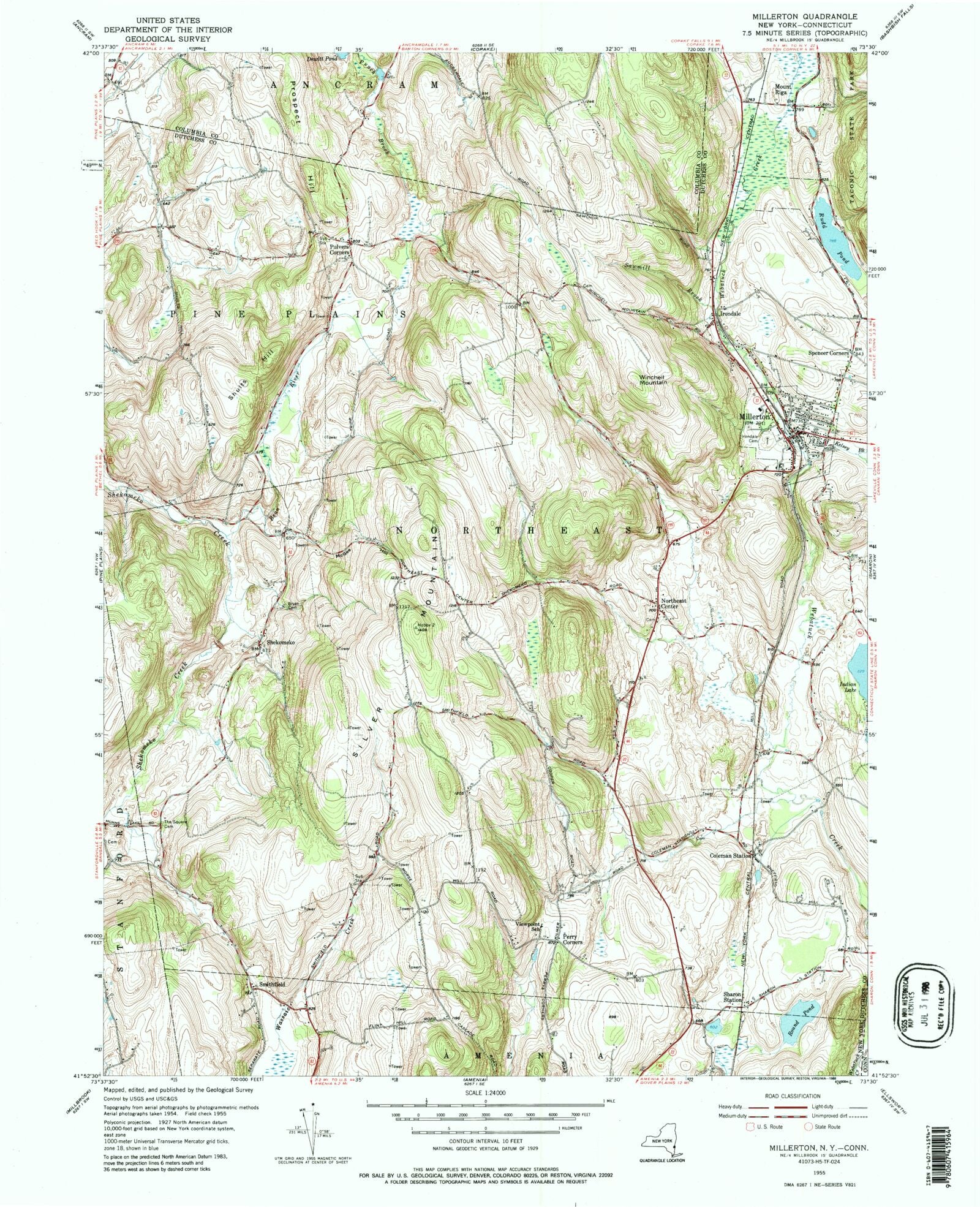 Classic USGS Millerton New York 7.5'x7.5' Topo Map – MyTopo Map Store