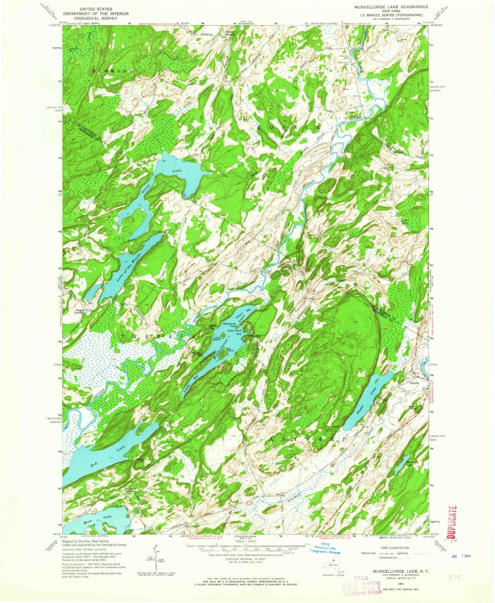Classic USGS Muskellunge Lake New York 7.5'x7.5' Topo Map – MyTopo Map ...