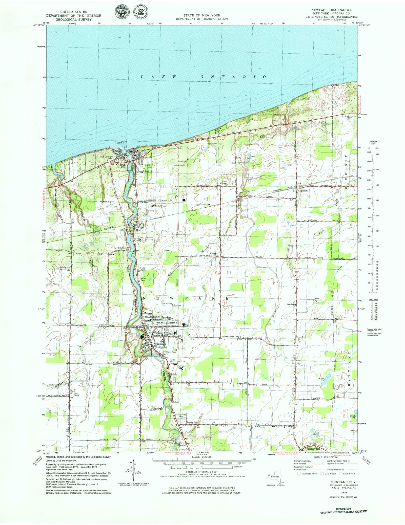 Classic USGS Newfane New York 7.5'x7.5' Topo Map – MyTopo Map Store