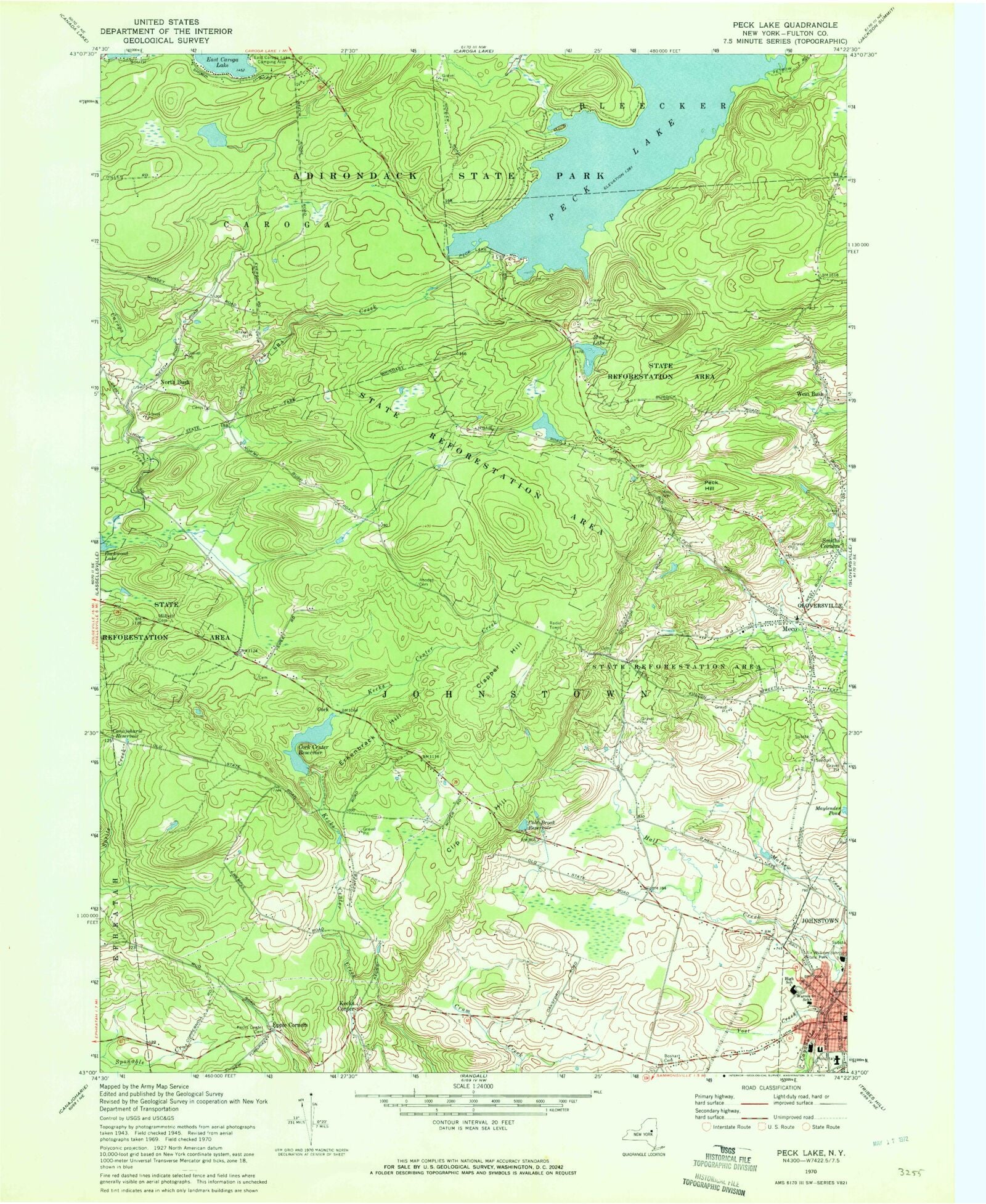Classic USGS Peck Lake New York 7.5'x7.5' Topo Map – MyTopo Map Store