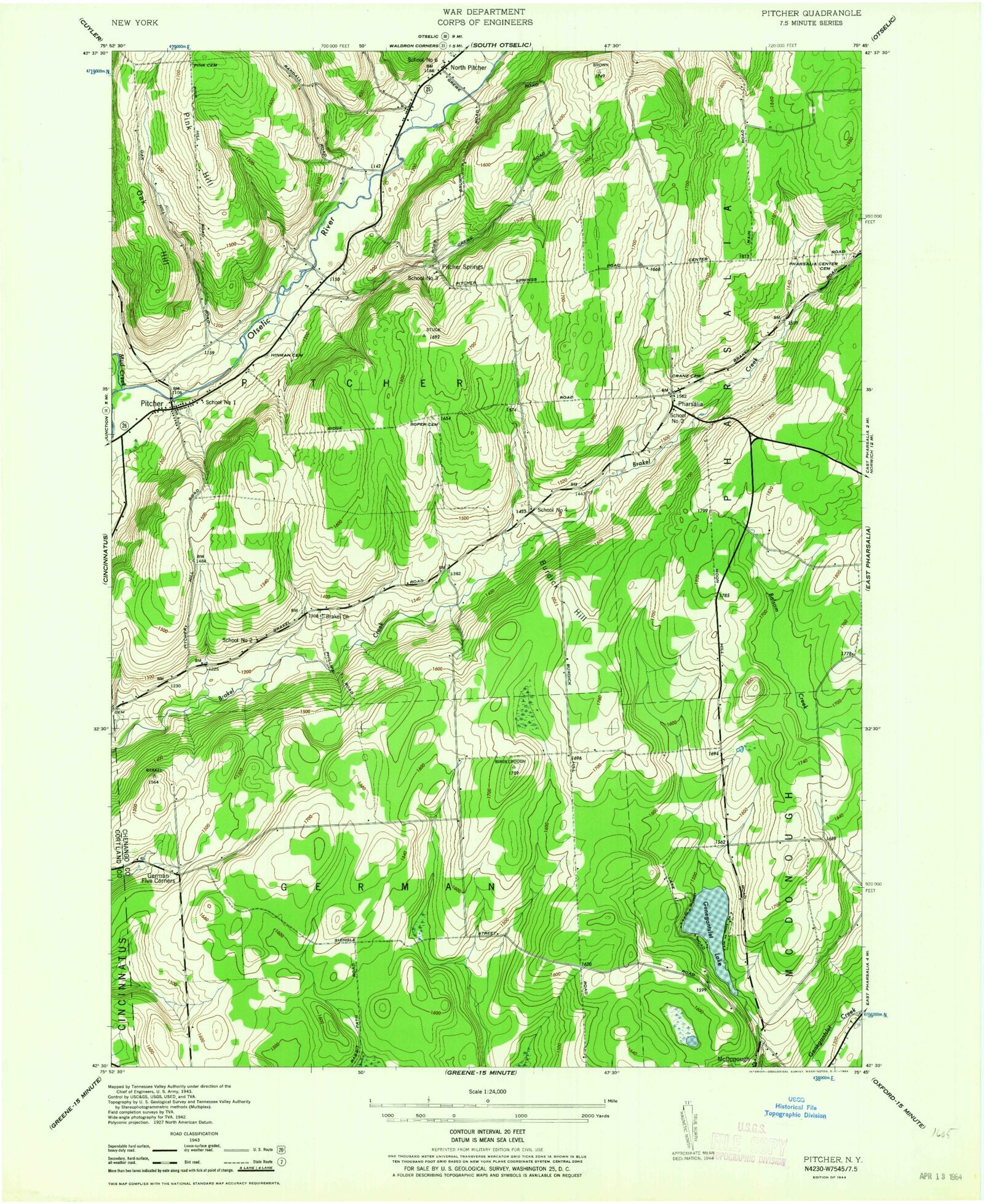 Classic USGS Pitcher New York 7.5'x7.5' Topo Map – MyTopo Map Store