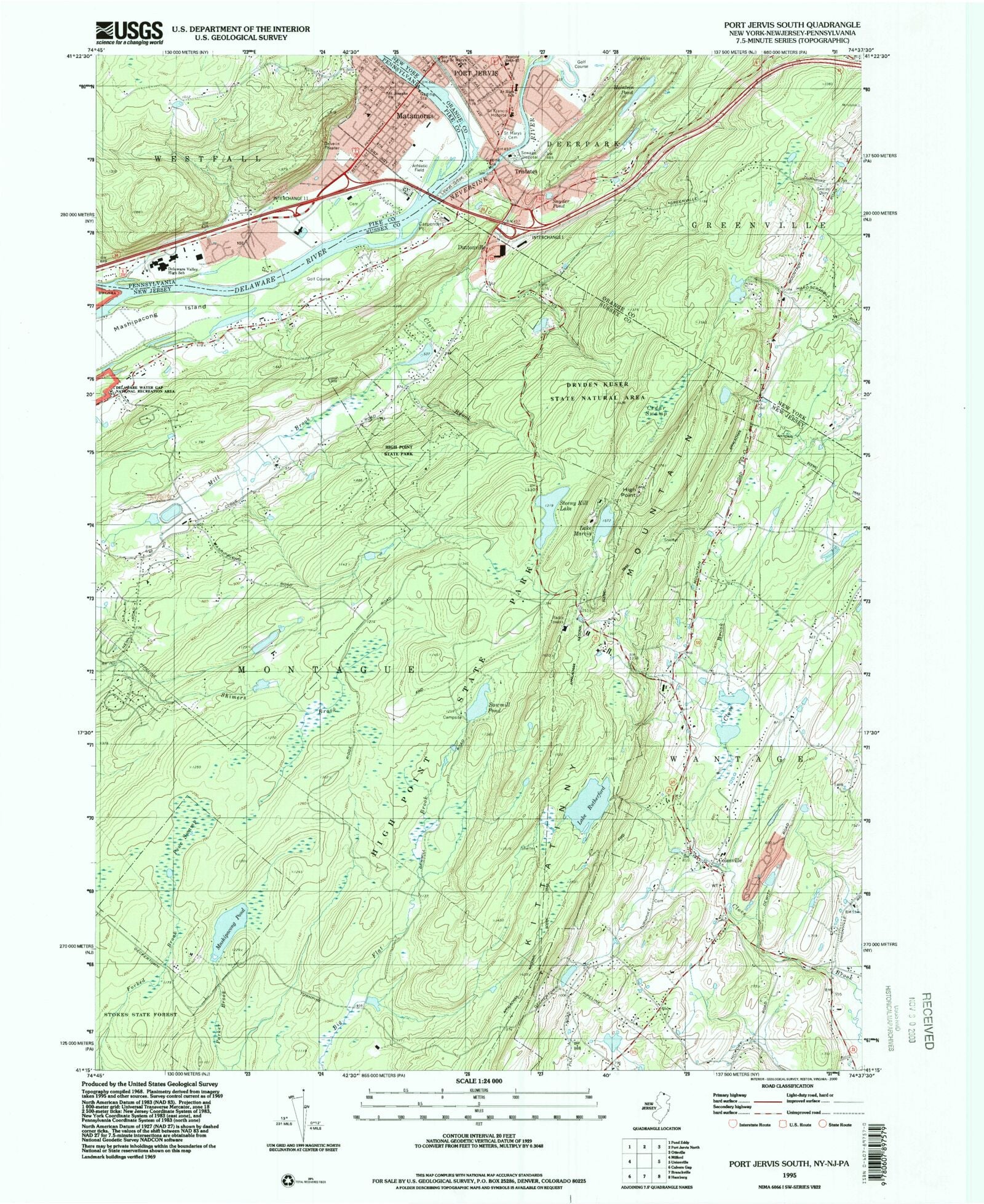 Classic USGS Port Jervis South New York 7.5'x7.5' Topo Map – MyTopo Map ...