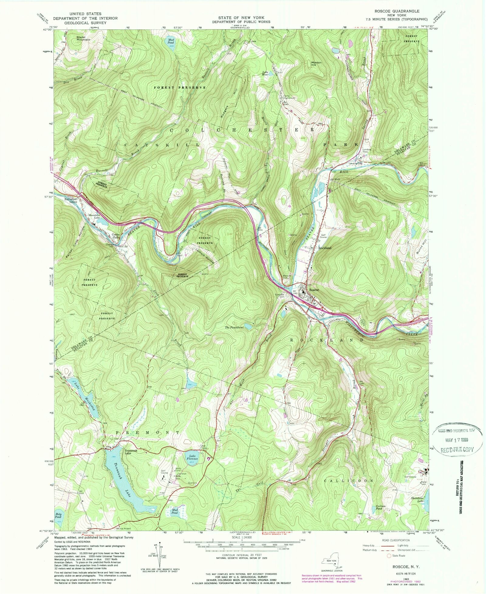 Classic USGS Roscoe New York 7.5'x7.5' Topo Map – MyTopo Map Store