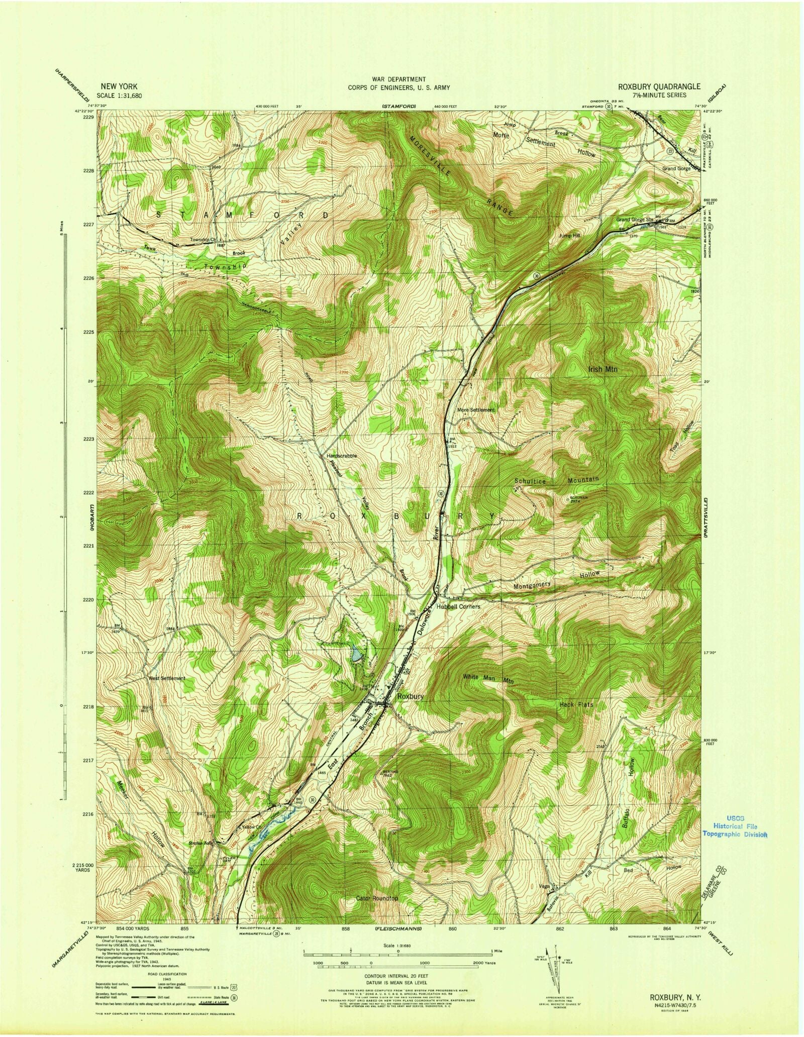 Classic USGS Roxbury New York 7.5'x7.5' Topo Map – MyTopo Map Store