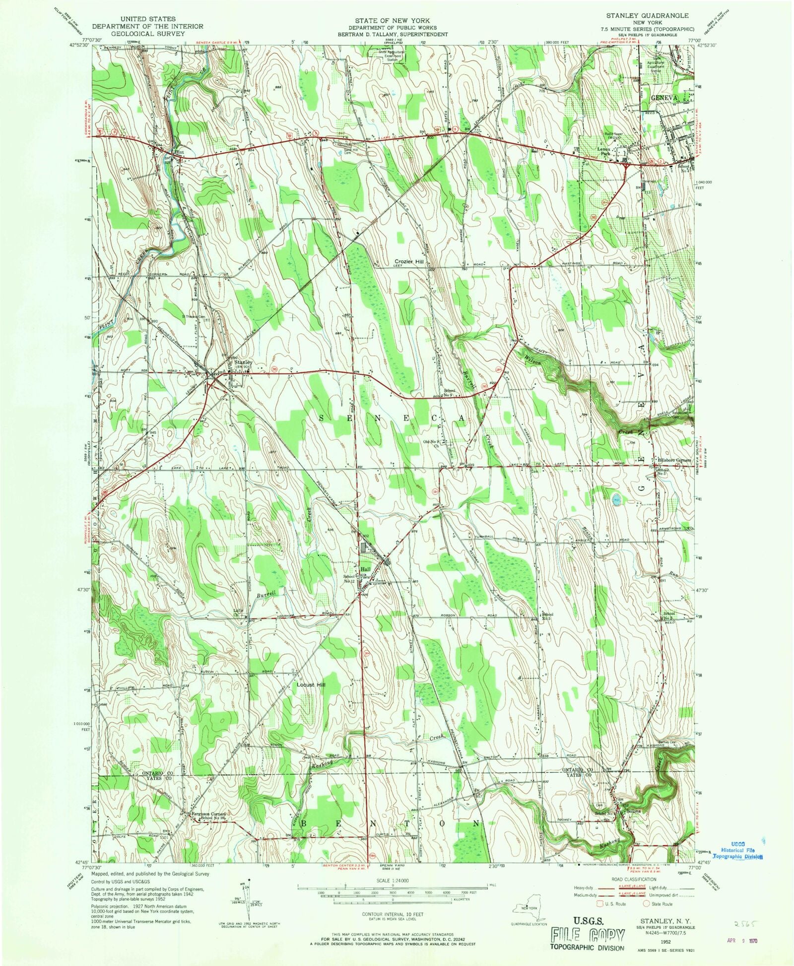 Classic USGS Stanley New York 7.5'x7.5' Topo Map – MyTopo Map Store